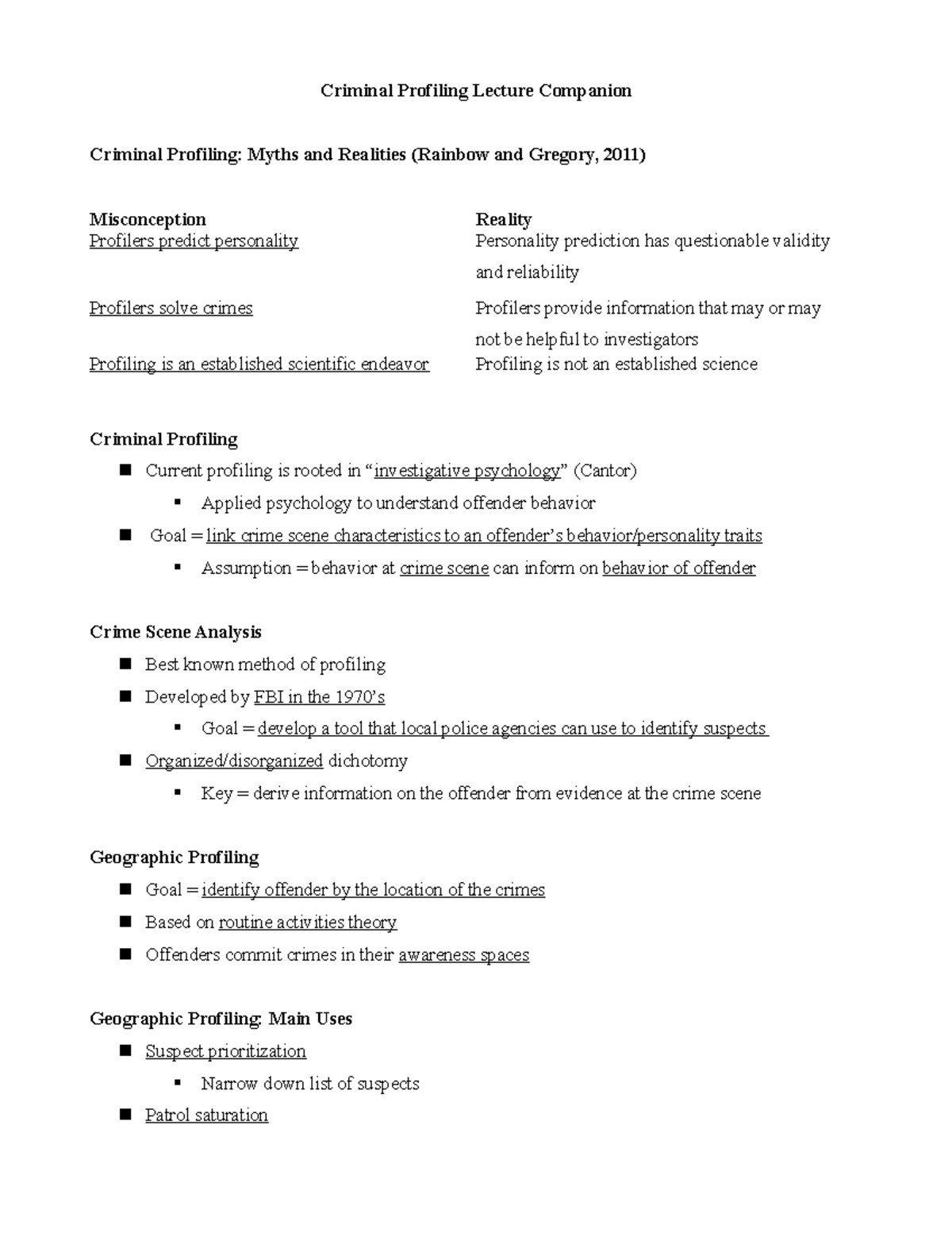 Criminal Profiling Lecture Companion - Criminal Profiling Lecture ...