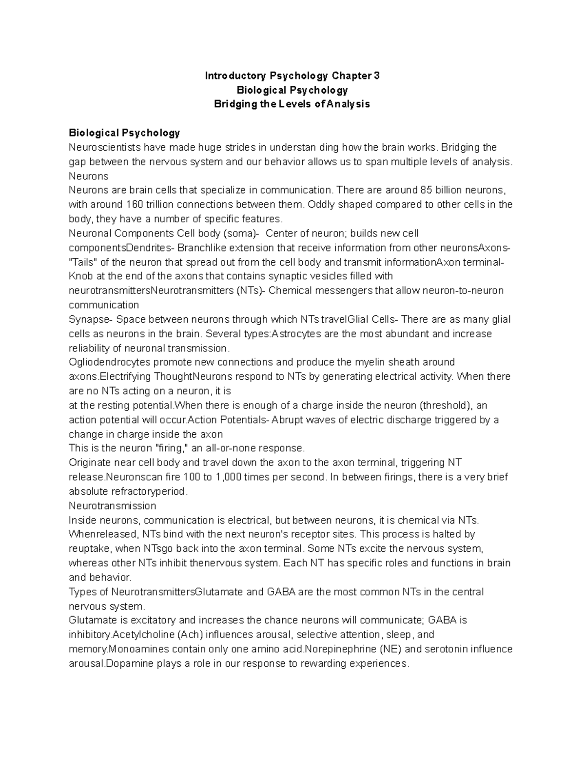 Intro to Chapter 3 - Introductory Psychology Chapter 3 Biological ...