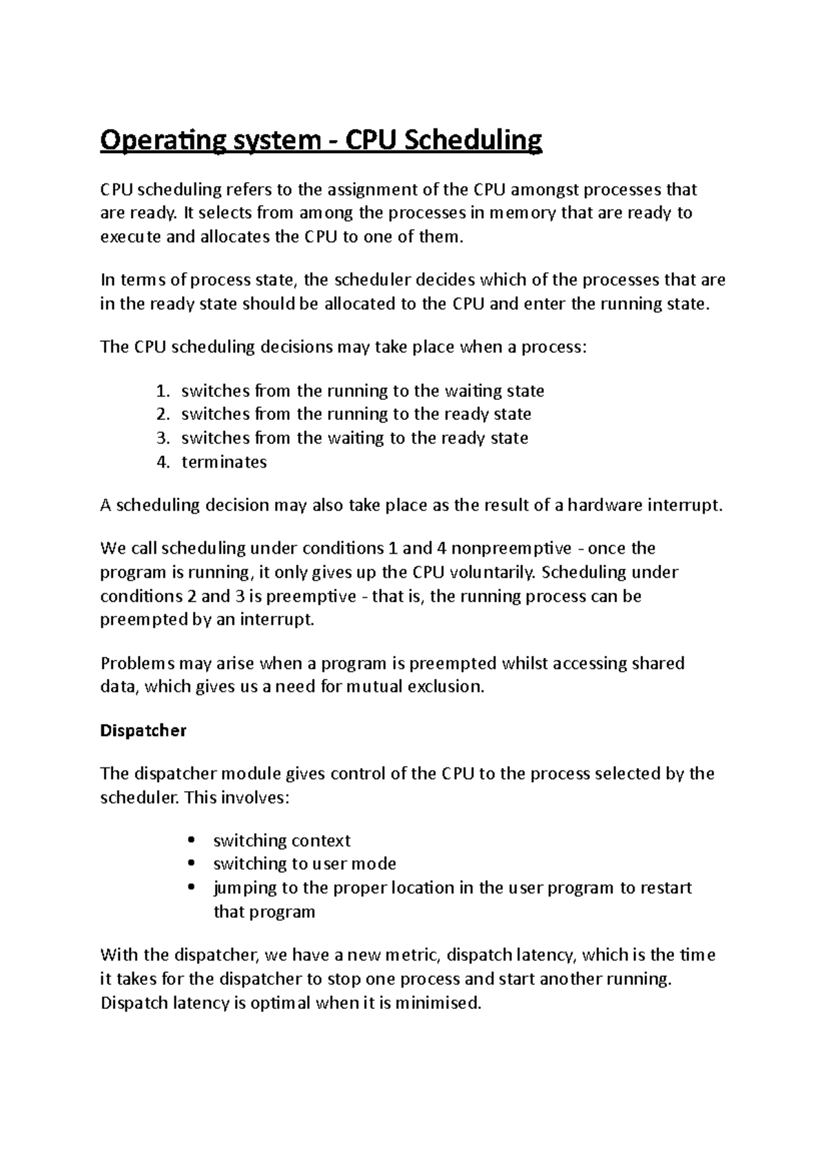 Operating system - CPU Scheduling - COMP1668 - GRE - Studocu