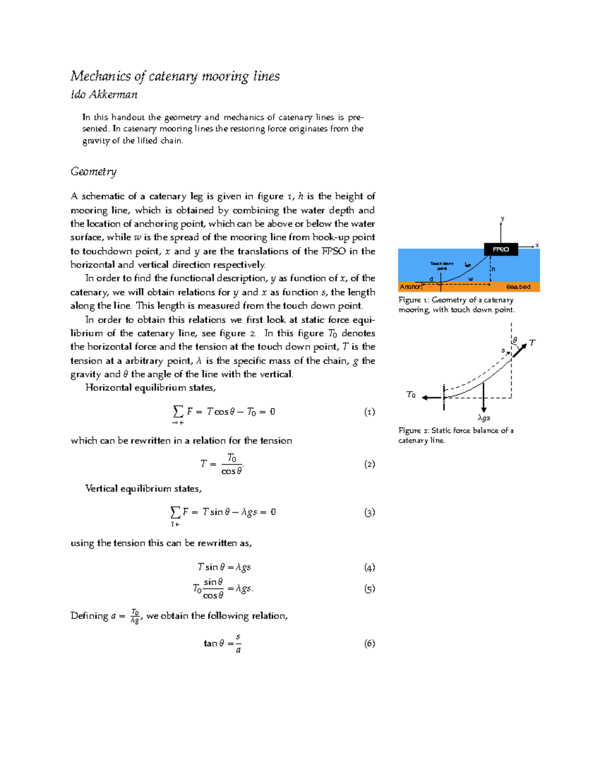 Summary - Mechanics of catenary mooring lines - Mechanics of catenary ...