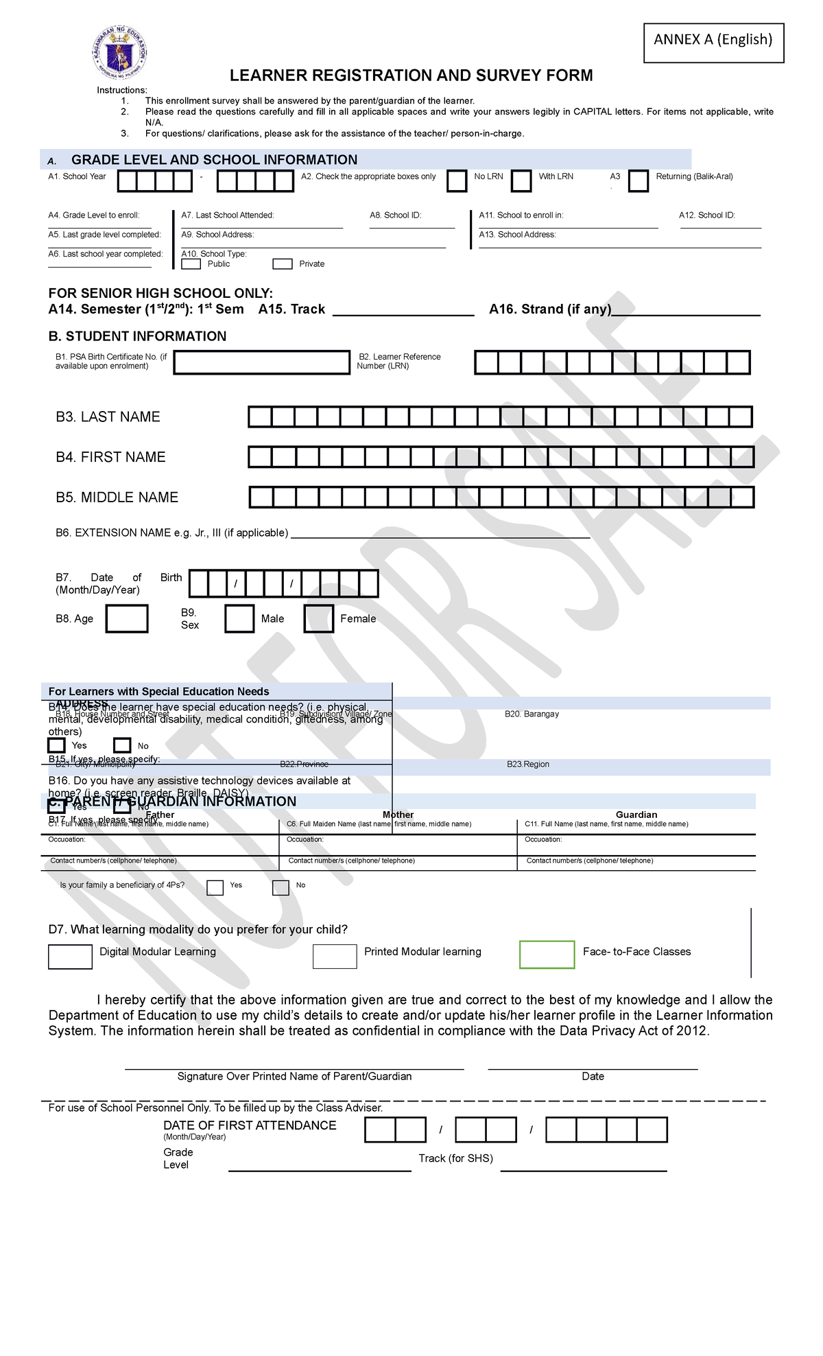 Learner Early Registration FORM - LEARNER REGISTRATION AND SURVEY FORM ...