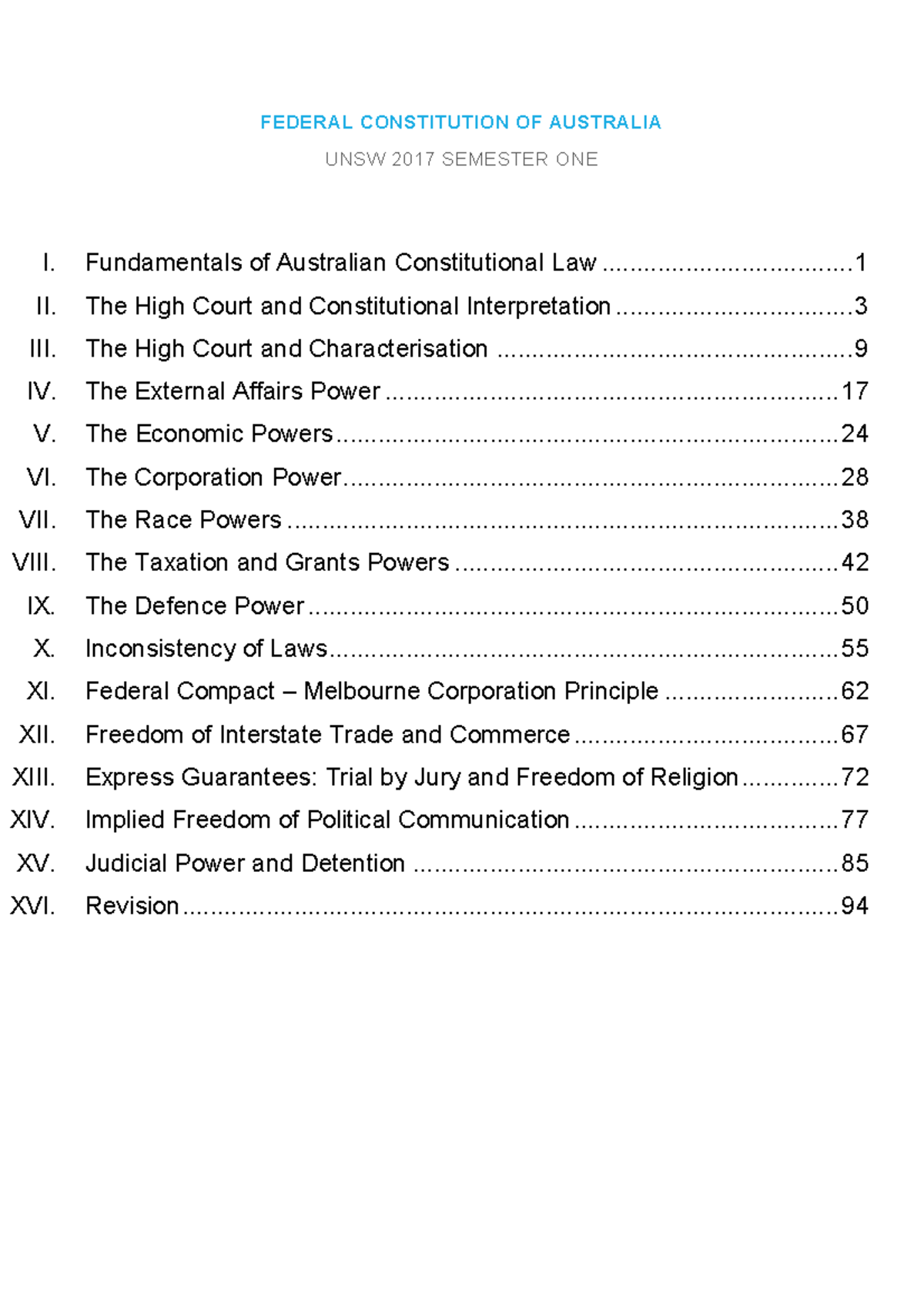 Constitutional Law - Course Notes (Student VIP) - FEDERAL CONSTITUTION ...