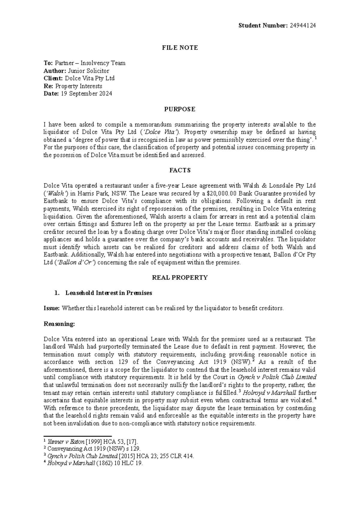 70327 - Law Firm File Note - FILE NOTE To: Partner – Insolvency Team ...