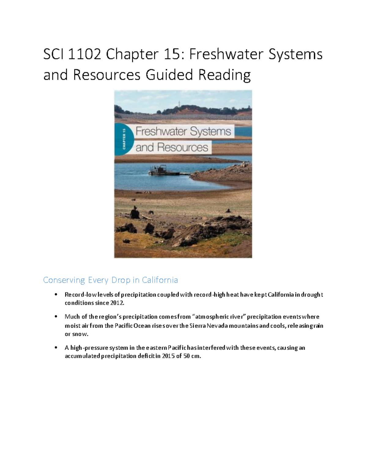 SCI 1102 Chapter 15 Freshwater Systems and Resources Guided Reading ...