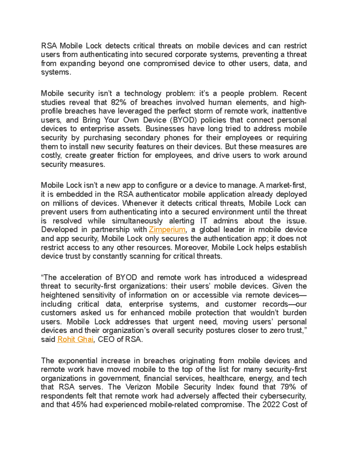 Research - Assignment on summary of cyber defence - RSA Mobile Lock ...