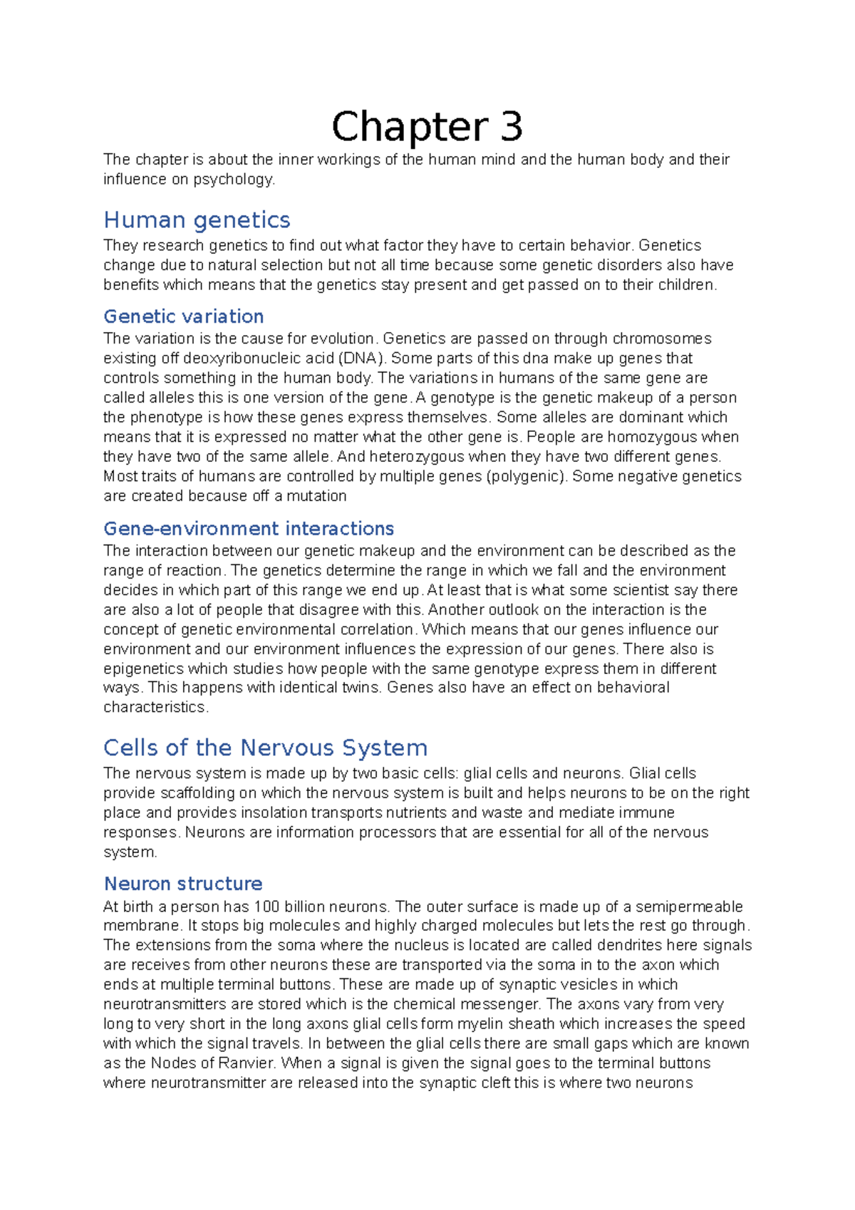 Summary chapter 3 - Chapter 3 The chapter is about the inner workings ...
