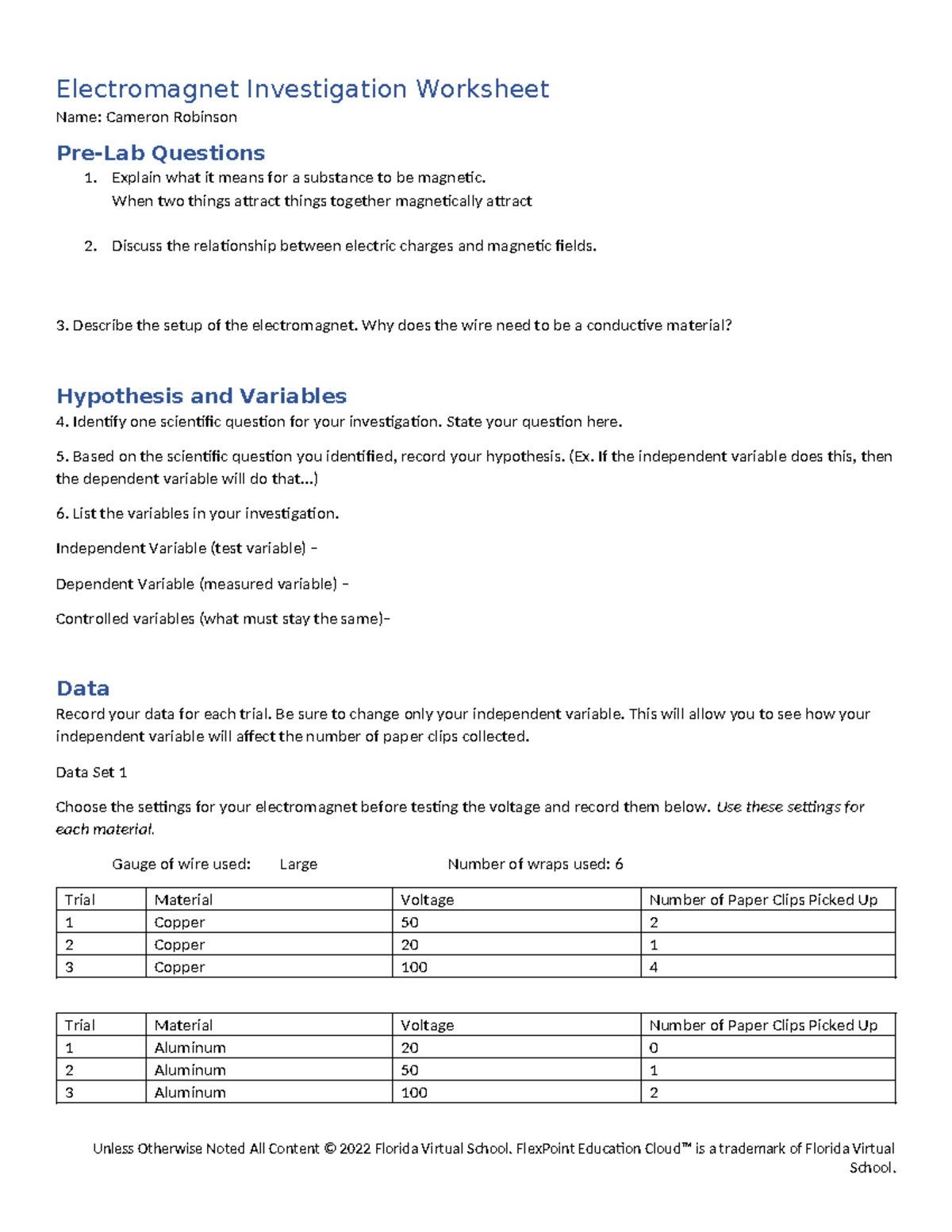 02 - s ajdajd - Electromagnet Investigation Worksheet Name: Cameron ...