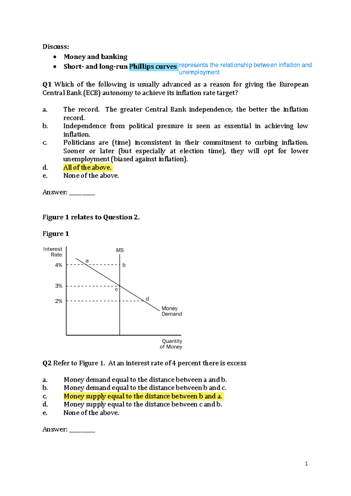 EC4004 Week 12 - Tutorial Week 12 Tutorial Answers - Discuss: Money and banking Short- and - Studocu