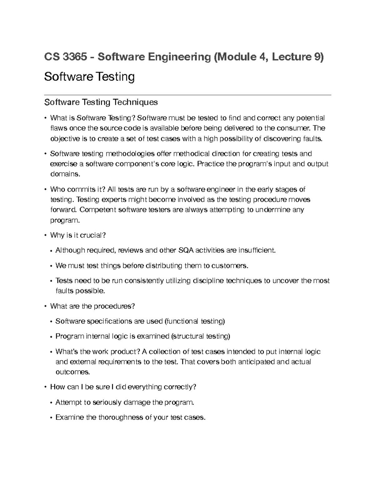 CS 3365 Lecture Notes - M4L9 - CS 3365 - Software Engineering (Module 4 ...