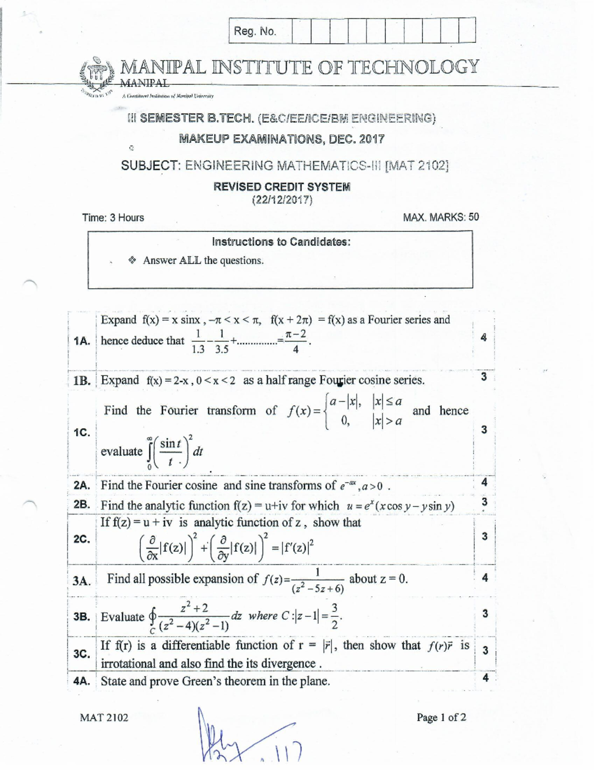 Engineering Mathematics III (MAT 2102) RCS MAKE UP - Electrical And Electronics Engineering ...