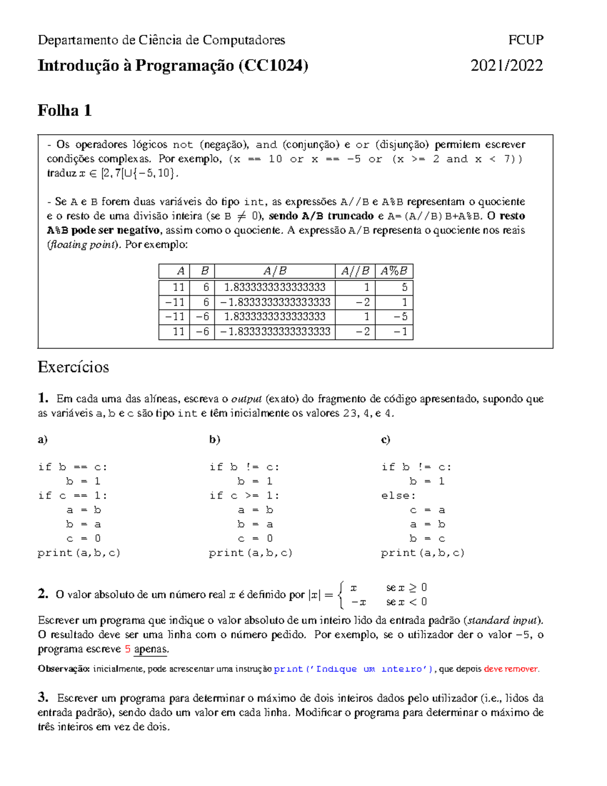 CC1024 fp1 - Departamento de Ciˆencia de Computadores FCUP Introduc ̧ ...