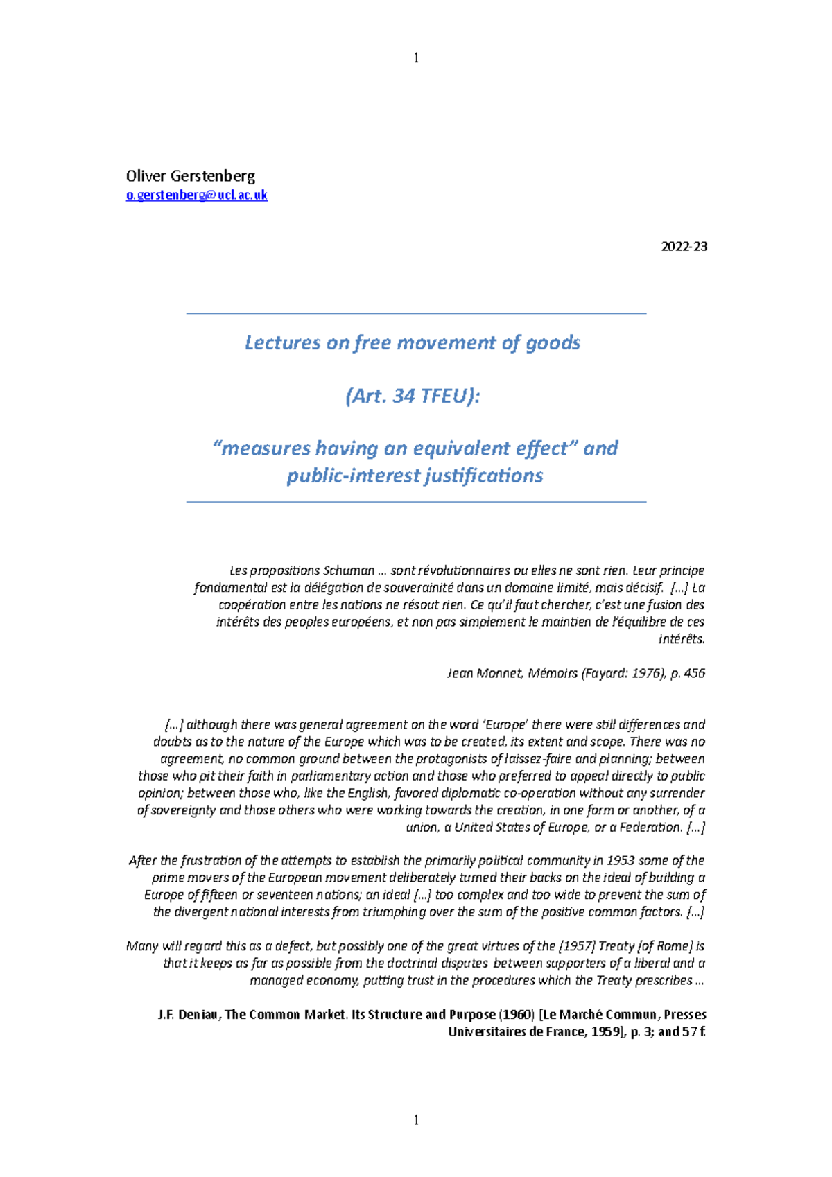 Lecture 8 - free movement of goods - Oliver Gerstenberg o@ucl.ac 2022 ...