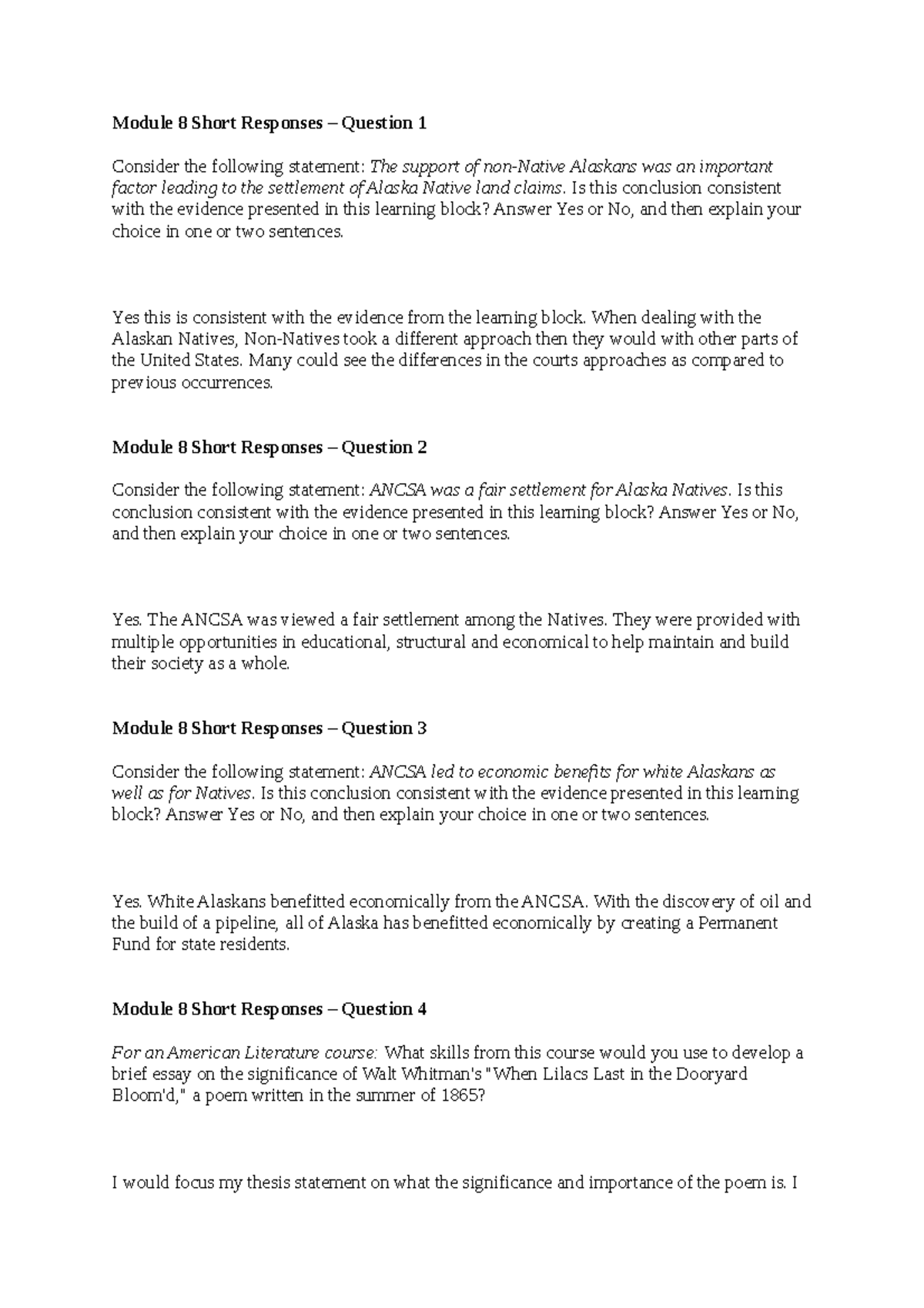 Module 8 short response - Module 8 Short Responses – Question 1 ...