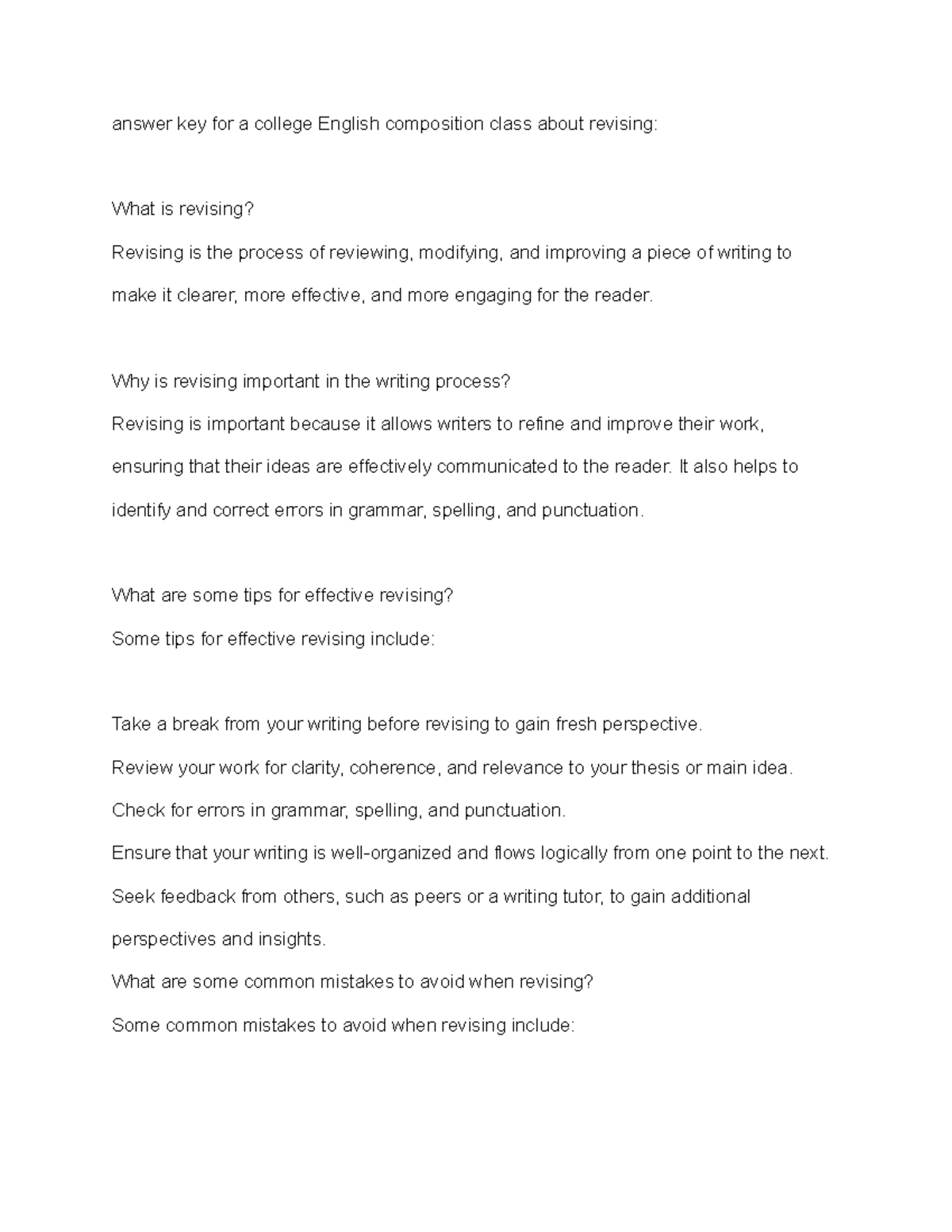 Answer Key For A College English Composition Class About Revising Why answer-key-for-a-college-english-composition-class-about-revising-why