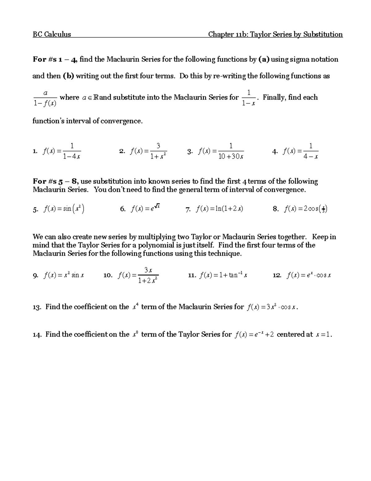 3-Series by Substitution - BC Calculus Chapter 11b: Taylor Series by ...