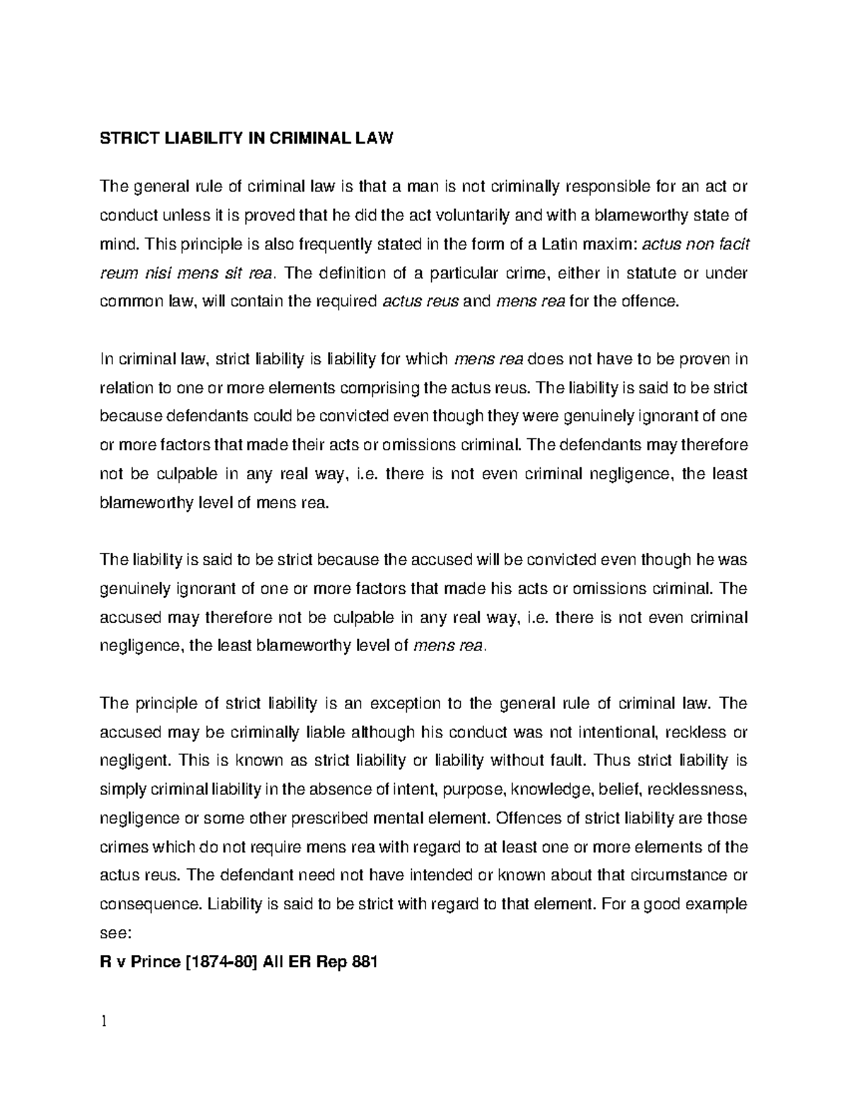 Strict Liability-Vicarious Liability and corporate liability notes ...
