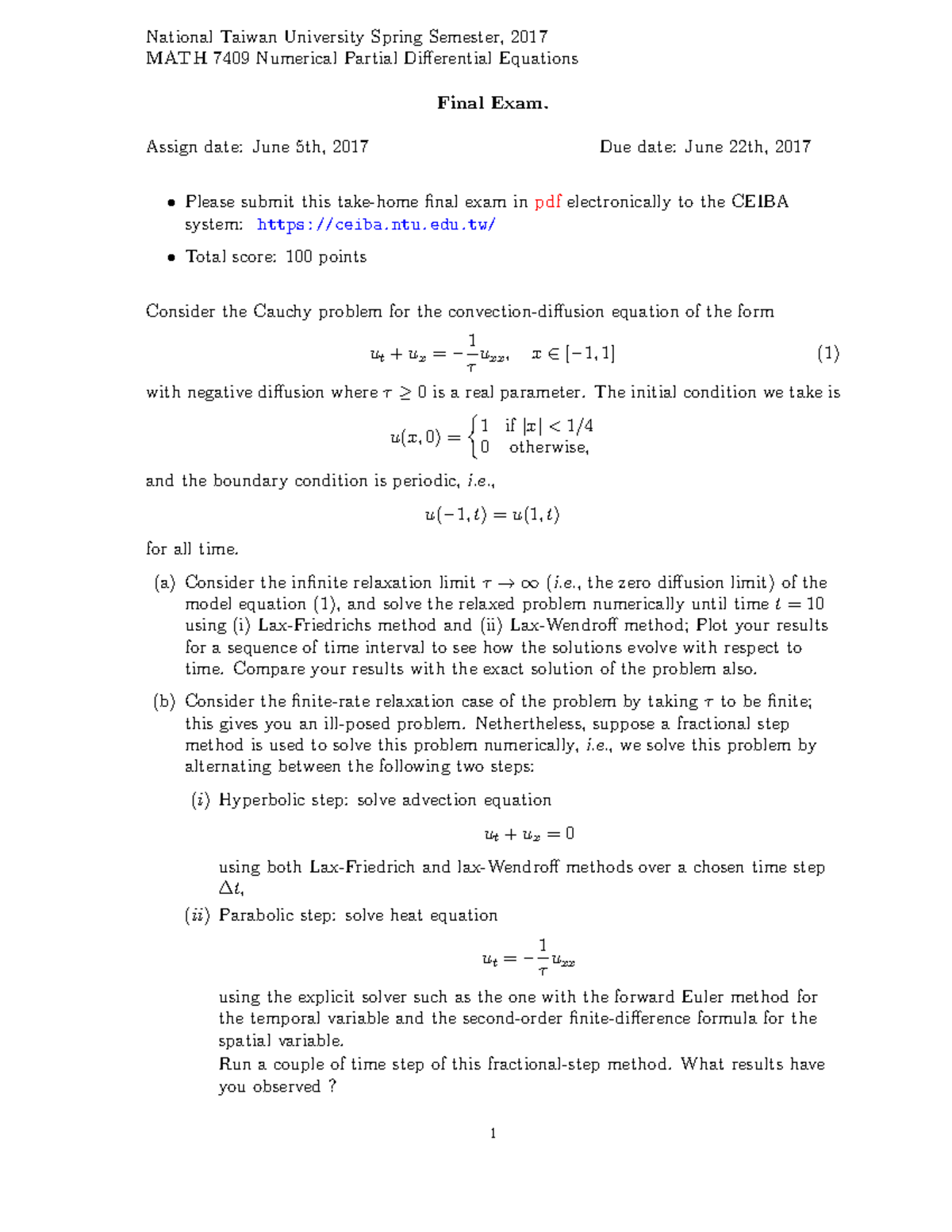 Final exam 5 June 2017, questions - National Taiwan University Spring ...