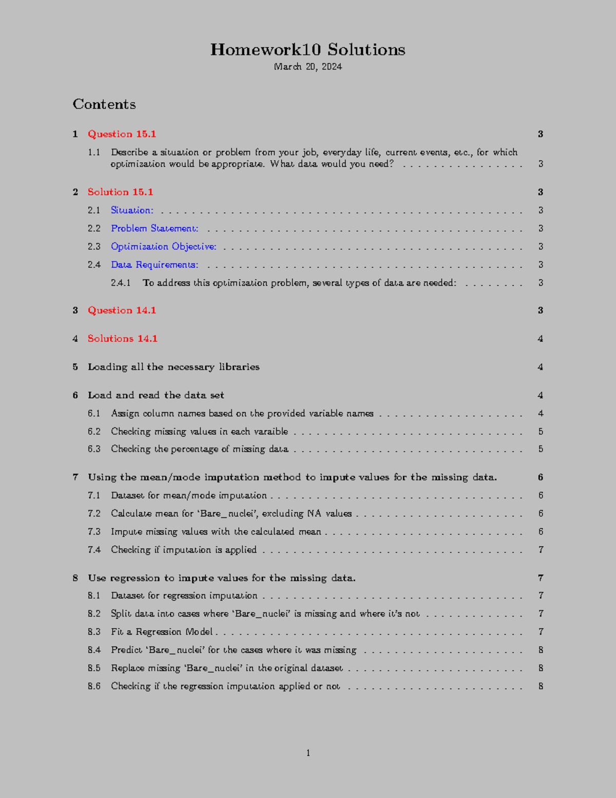 Hw10 Solutions - homework solution - Homework10 Solutions - March 20, 1 Question 15 Contents ...