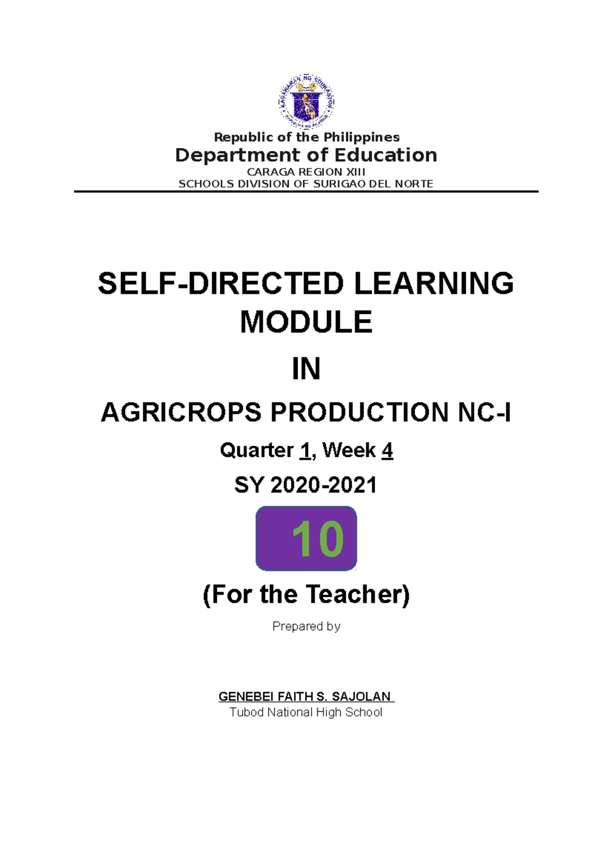 SLM ACP Module-4 - Sample Module - Republic of the Philippines Department of Education CARAGA ...
