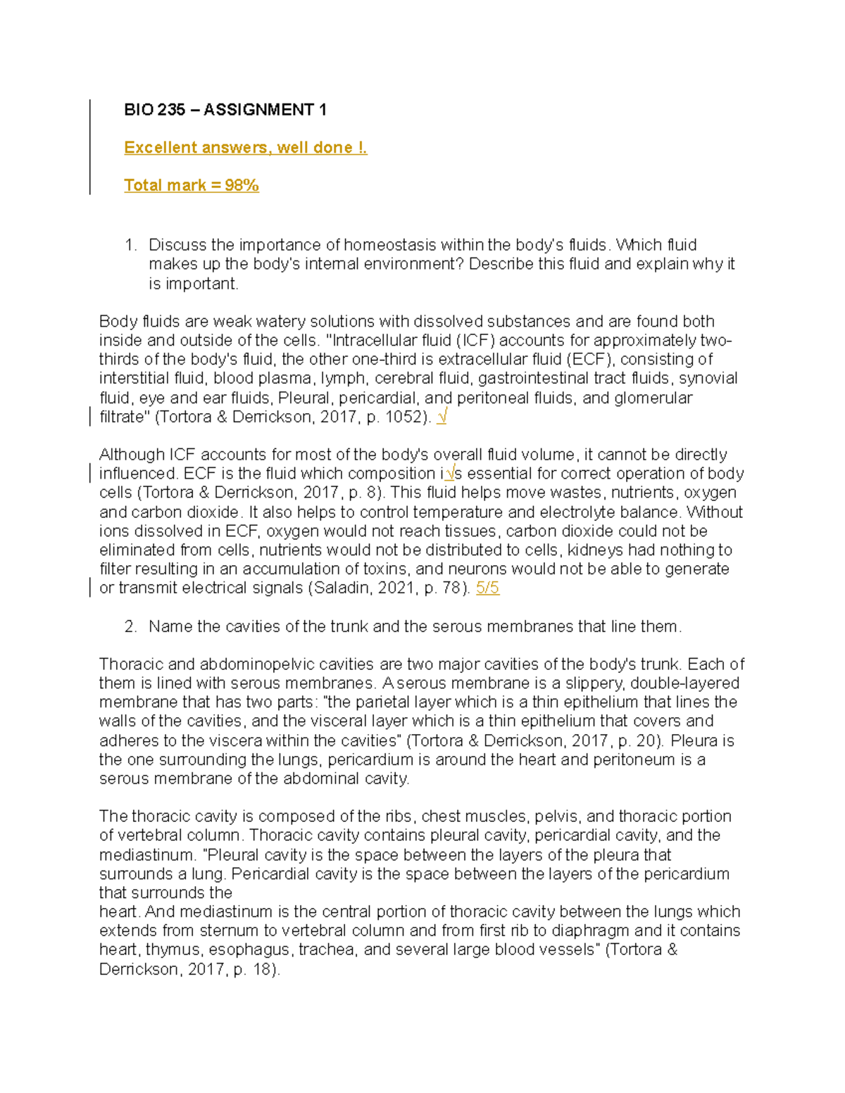 Assignment 1 - graded - BIO 235 – ASSIGNMENT 1 Excellent answers, well ...