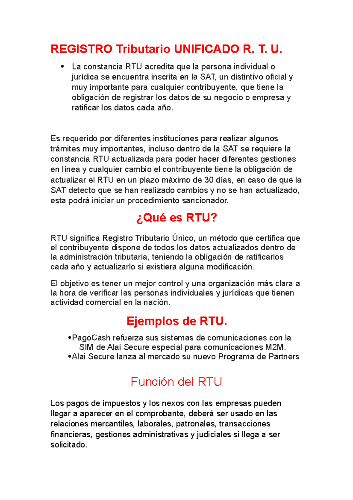 RTU - resumen del rtu - REGISTRO Tributario UNIFICADO R. T. U. La ...