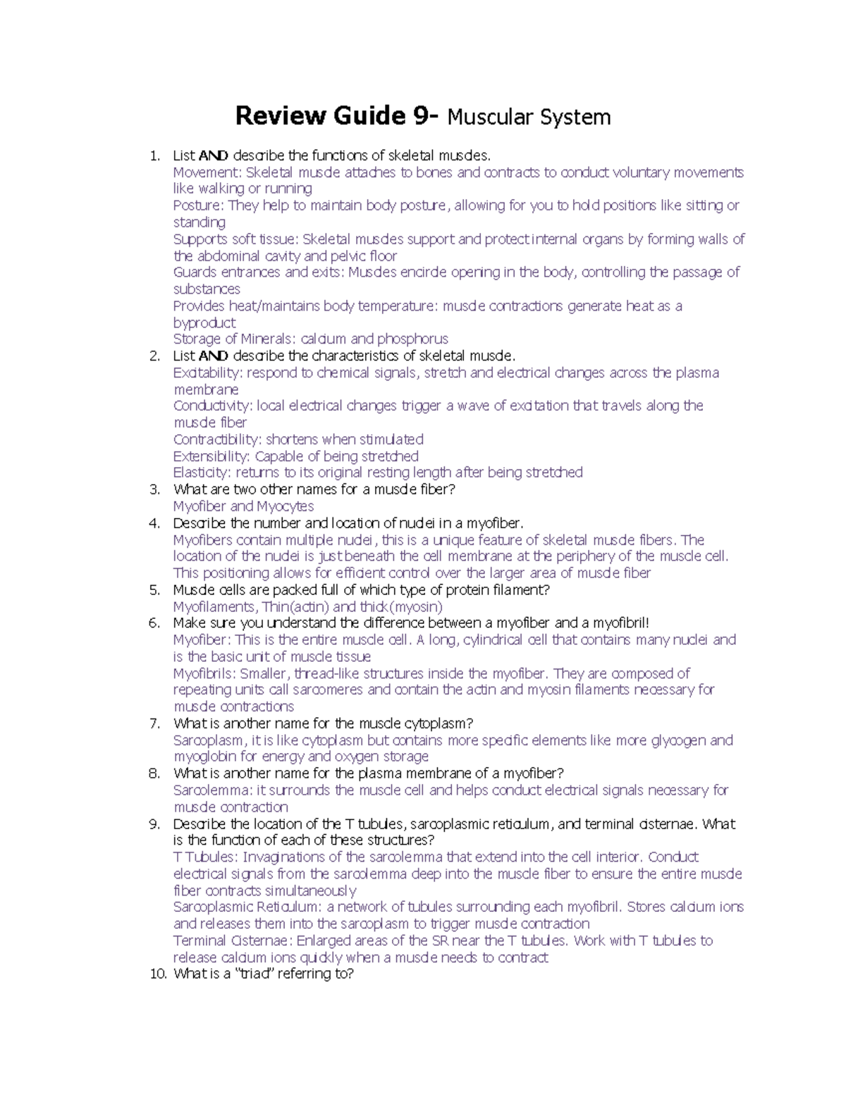 Review Guide 9 Muscular System - BIO-201 - Studocu