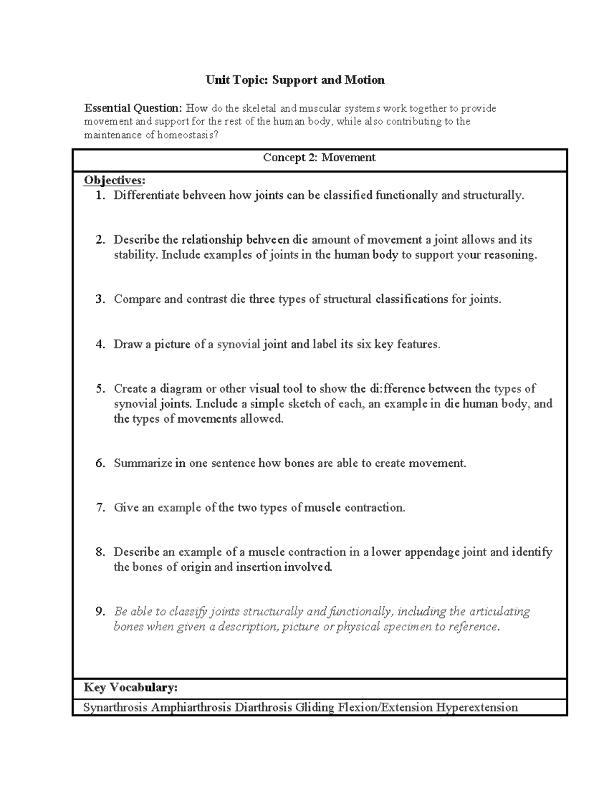 U2 Concepts 2 - rqwtwe - Unit Topic: Support and Motion Essential ...