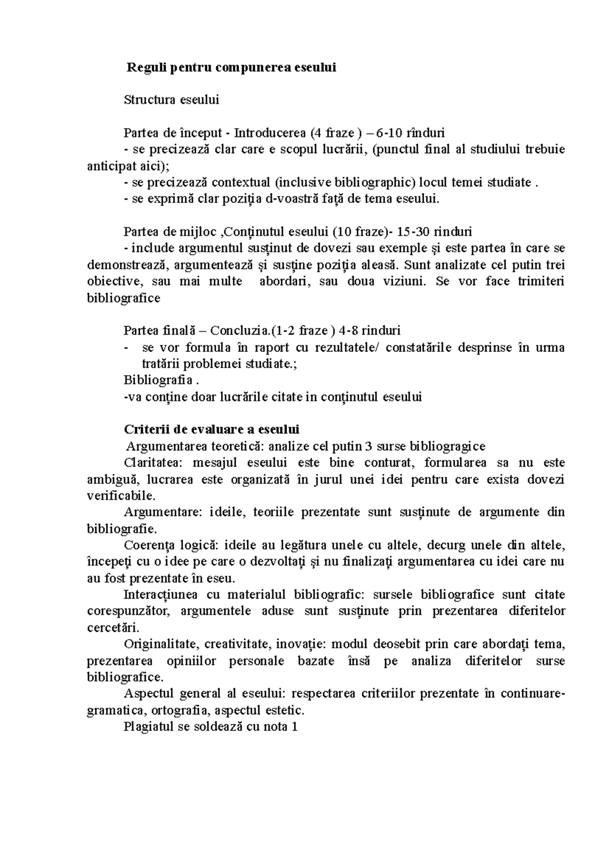 Cerinte eseu-30304 - Reguli pentru compunerea eseului Structura eseului ...