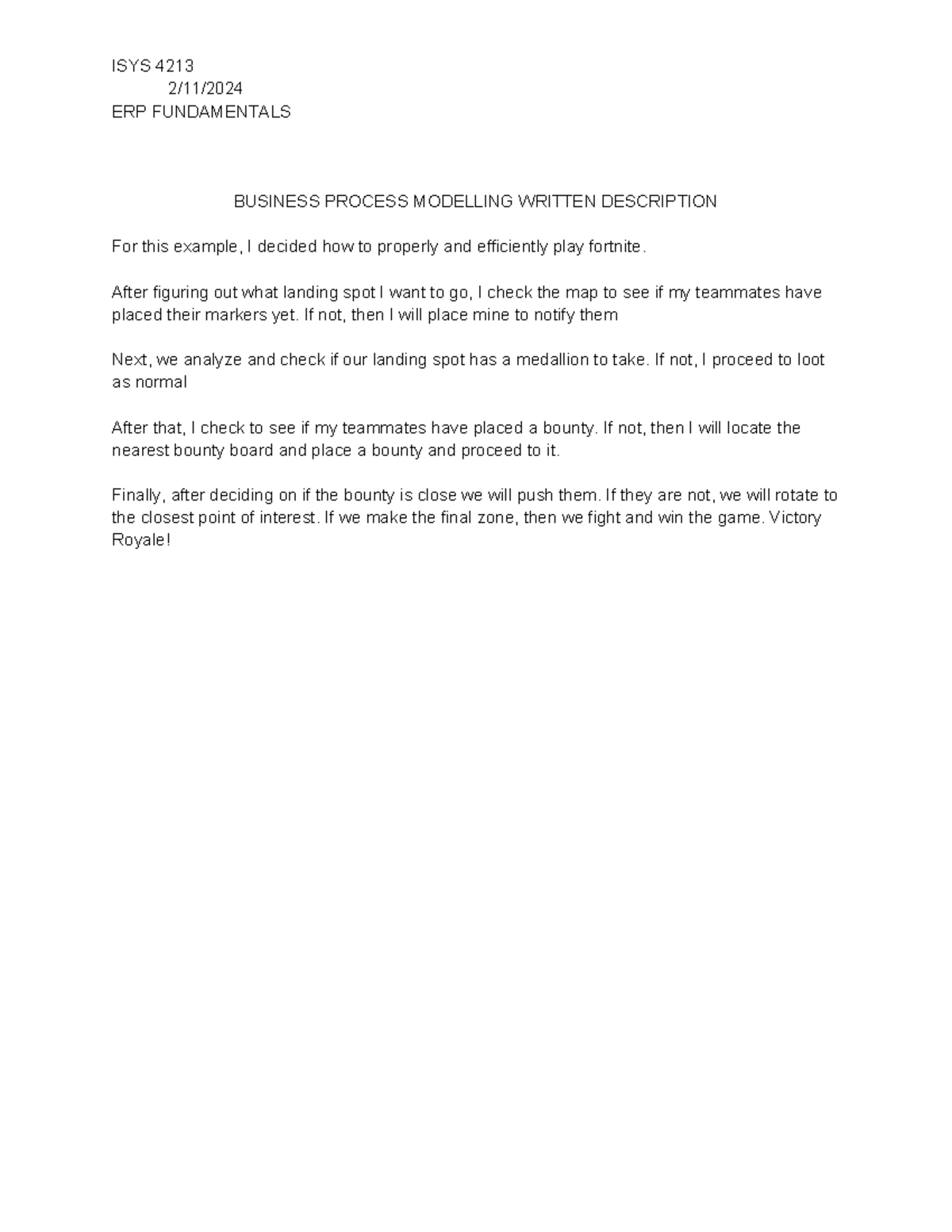 Process map written - ISYS 4213 2/11/ ERP FUNDAMENTALS BUSINESS PROCESS ...