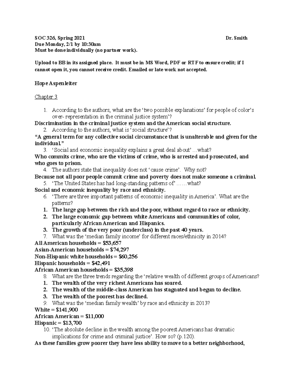 Color of Justice, Chapter 3 - SOC 326, Spring 2021 Dr. Smith Due Monday ...