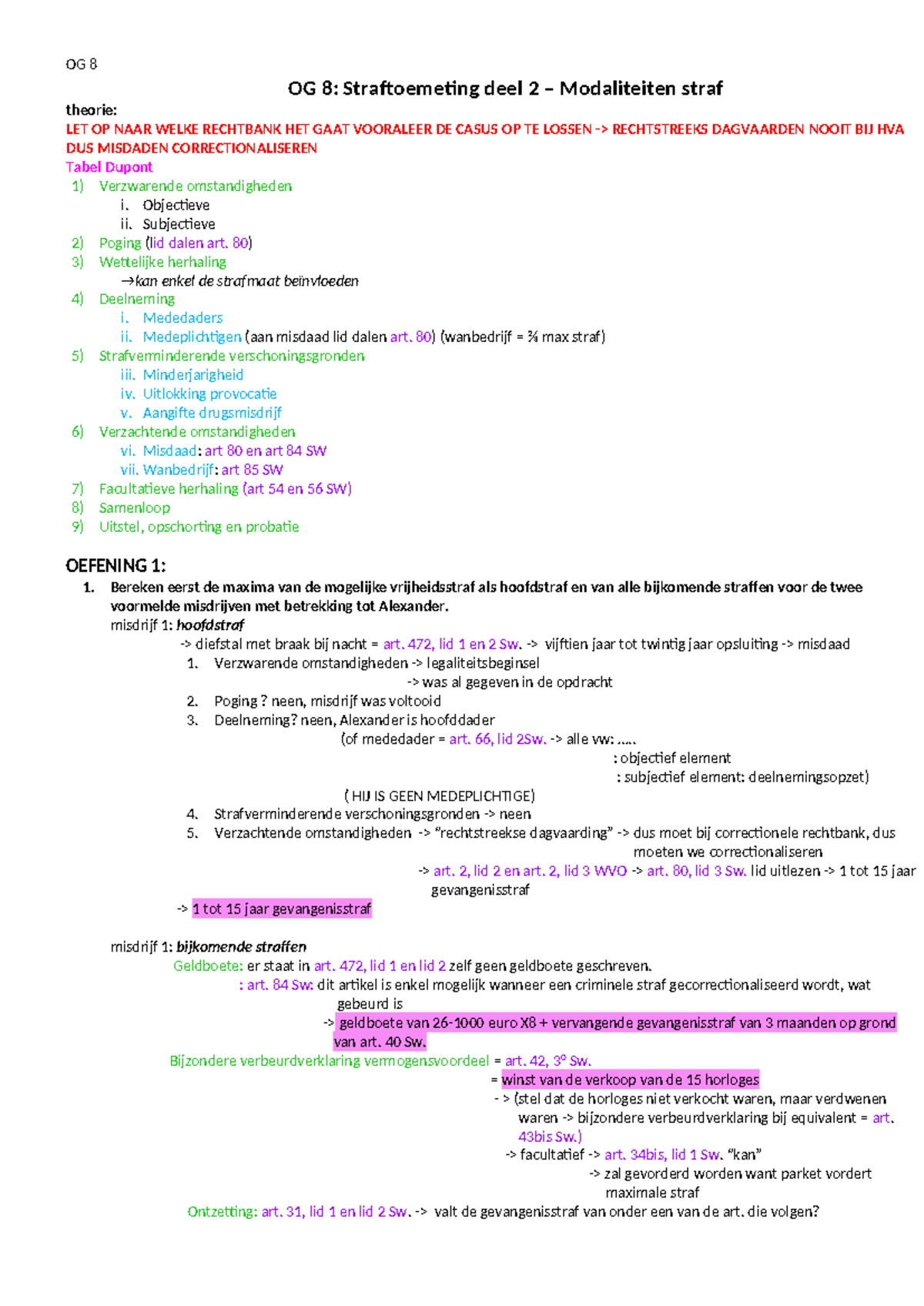Straf- en strafprocesrecht OG 8 - OG 8 OG 8: Straftoemeting deel 2 ...