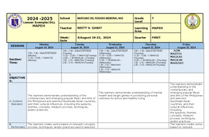 WEEK 3 August 12-16 - dll - 2024 - Lesson Exemplar/DLL MAPEH School ...