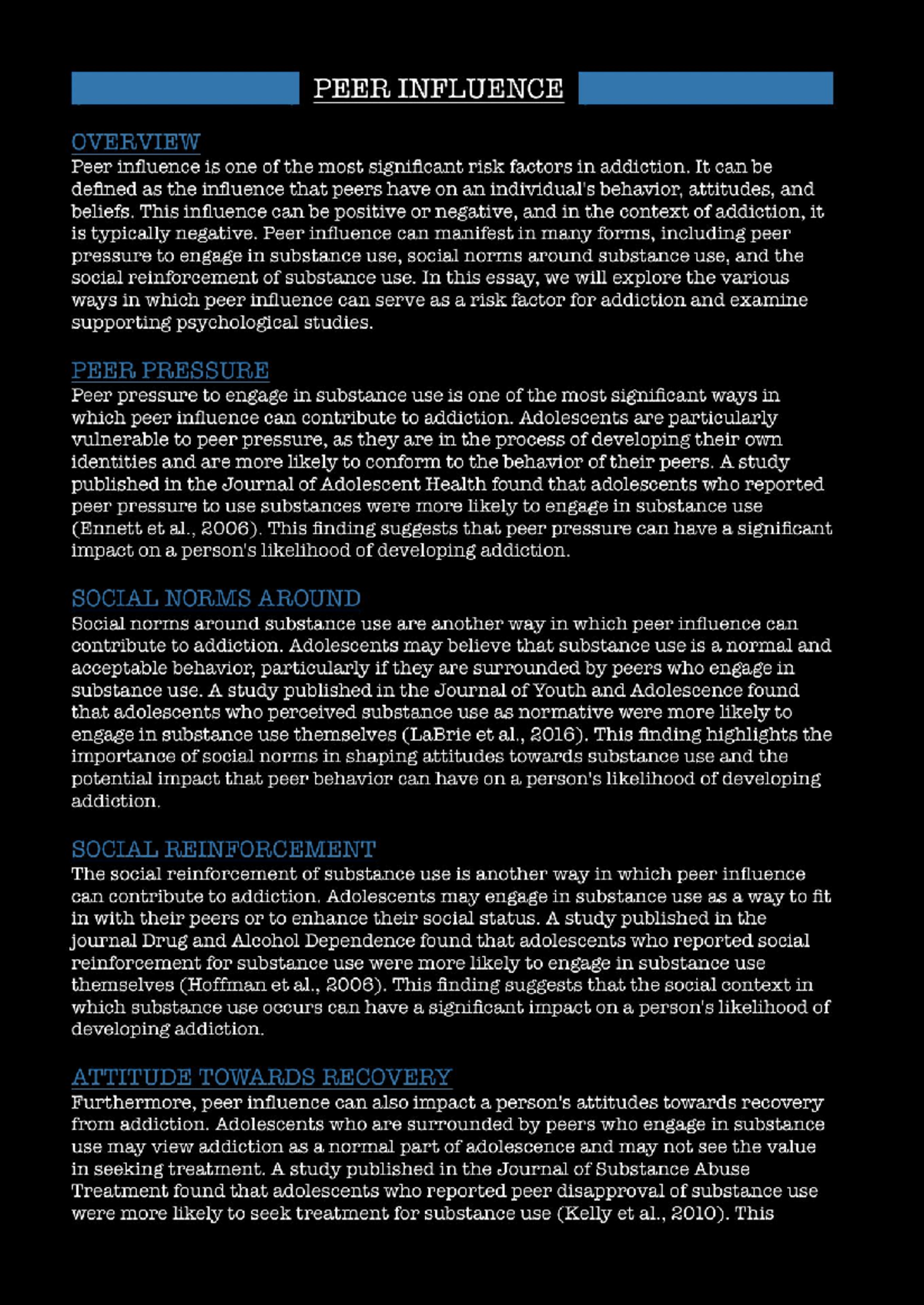 Peer Influence - Summary - 18205 - Studocu