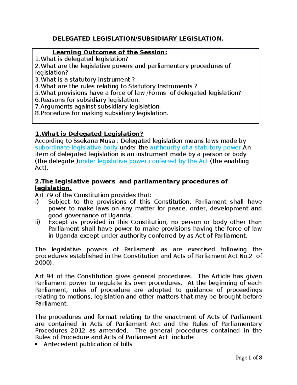 2018 Revised Delegated OR Subsidiary Legislation - DELEGATED ...