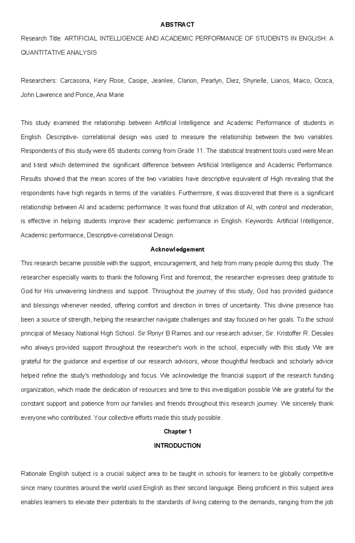 Abstract - JUST IT - ABSTRACT Research Title: ARTIFICIAL INTELLIGENCE ...