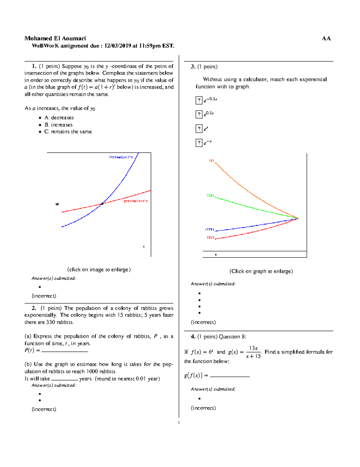 MATH 203 Fall 2019 - Practice problems for final - Mohamed El Aoumari AA WeBWorK assignment due ...