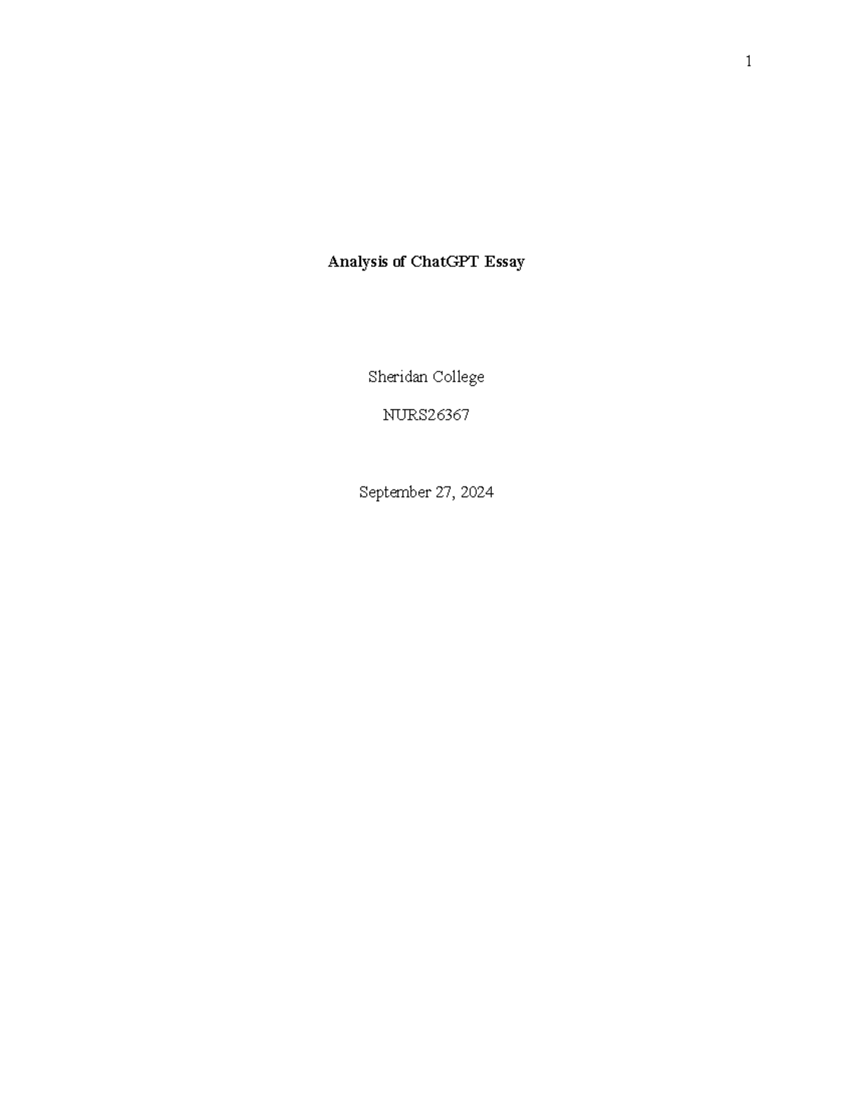 Analysis of Chat GPT Essay - Analysis of ChatGPT Essay Sheridan College ...