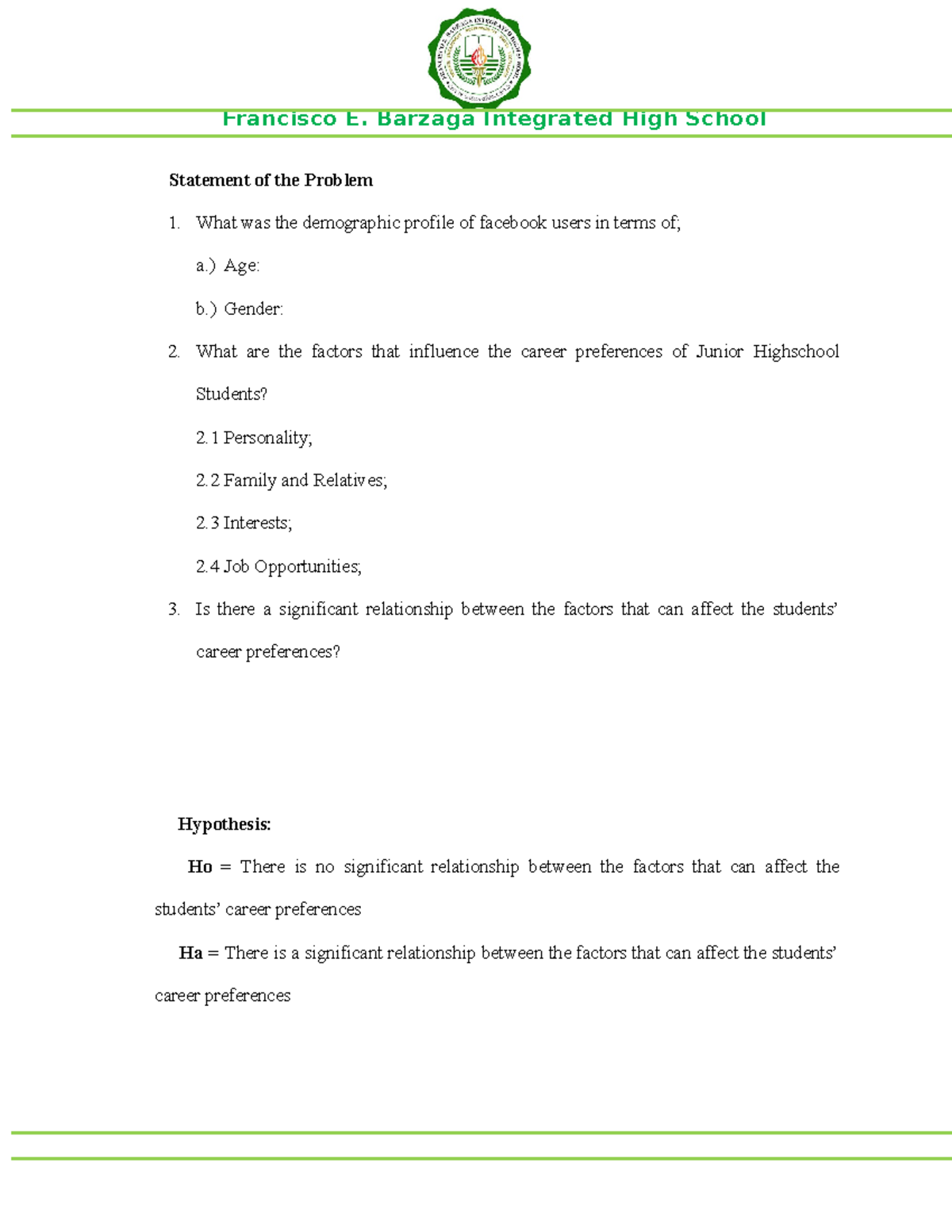 SOP-ST- Revised - Sample sop st - Francisco E. Barzaga Integrated High ...