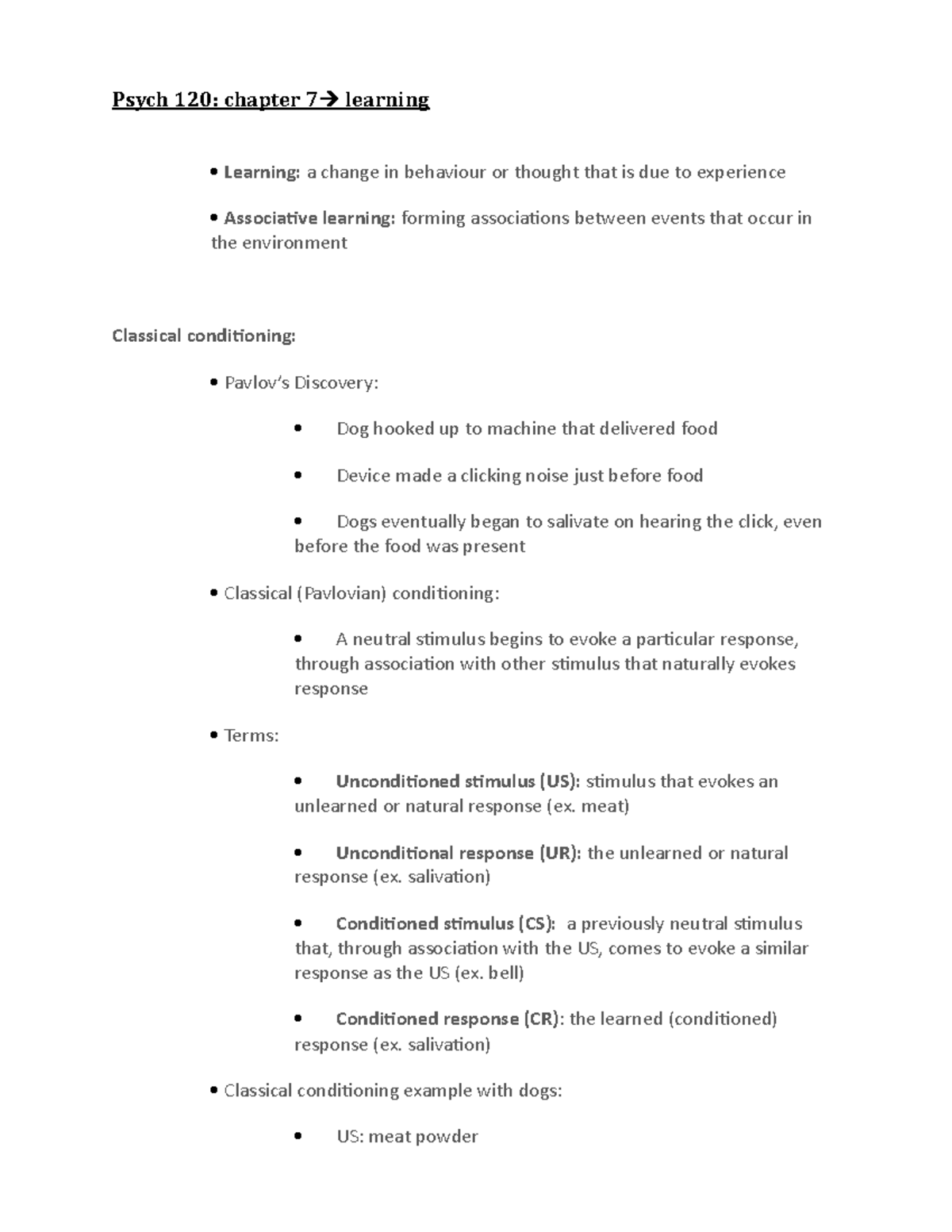Psych 120 chapter 7 - learning - Psych 120: chapter 7 learning Learning ...