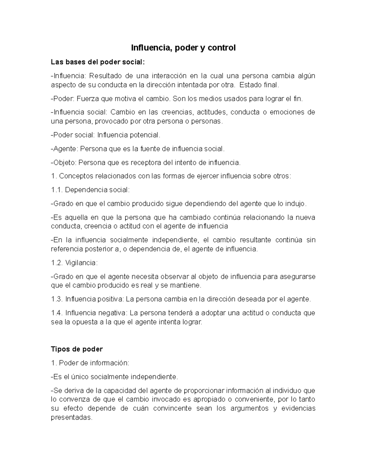 Influencia poder y control - Estado final. Fuerza que motiva el cambio ...
