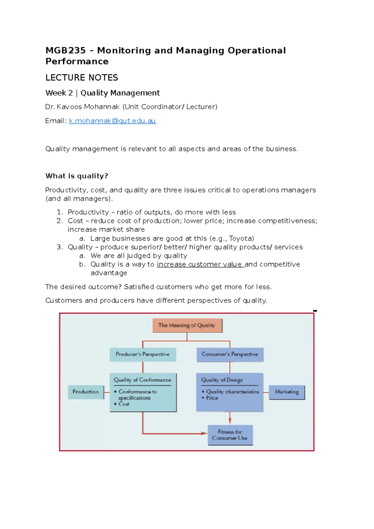 MGB235 Week 2 Lecture - MGB235 – Monitoring and Managing Operational ...