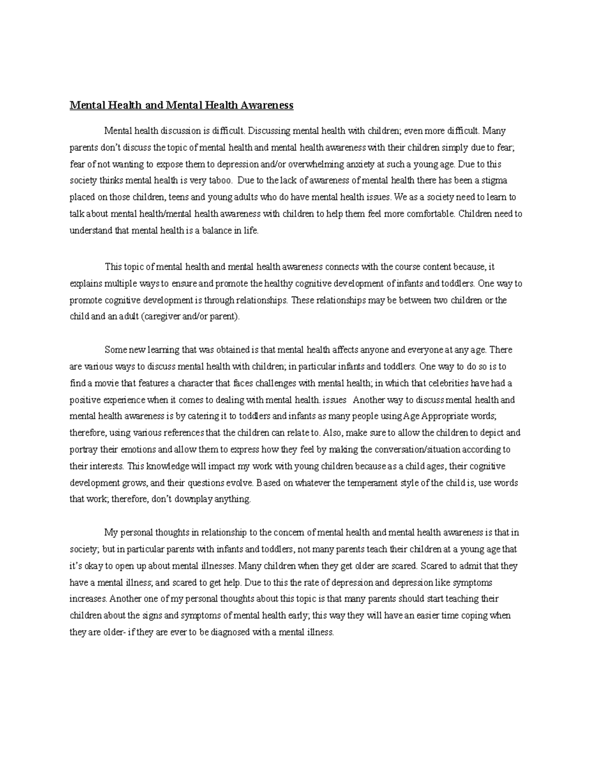 Health Promotion Pamphlet- Article Summary - Mental Health and Mental ...