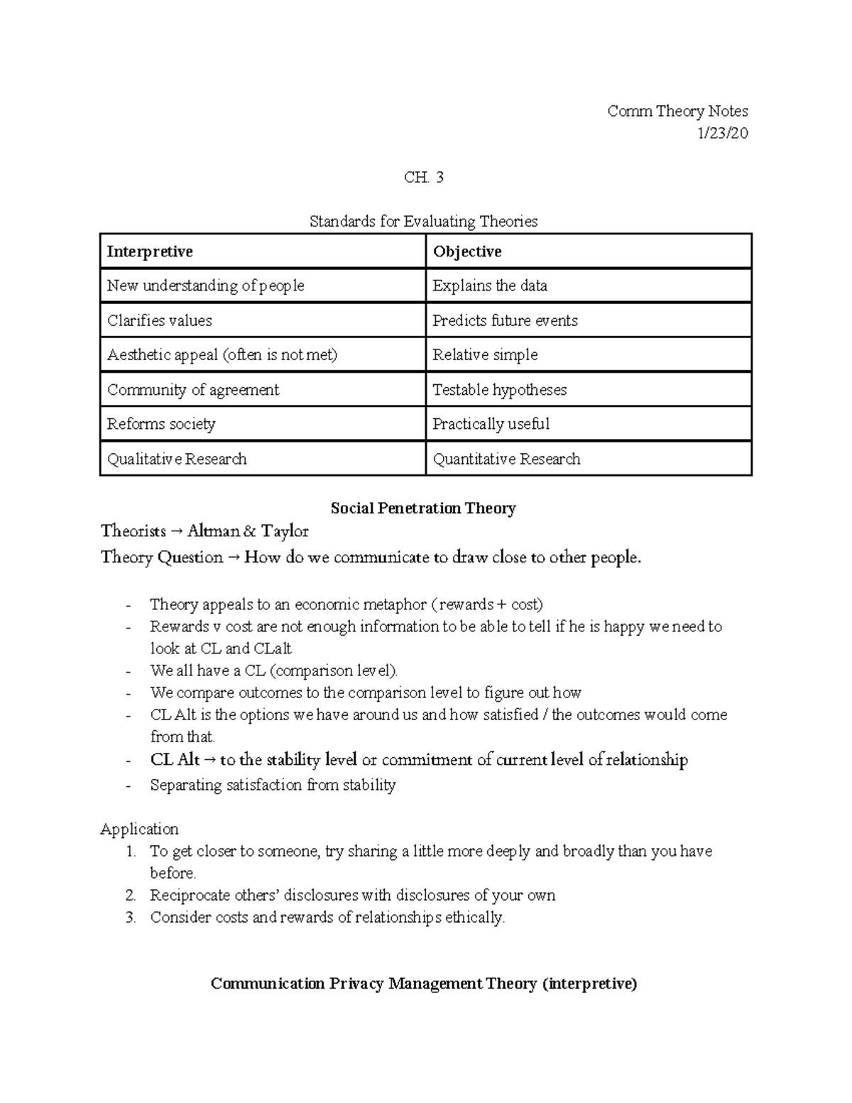Comm Theory Notes - Comm Theory Notes 1/23/ CH. 3 Standards for ...