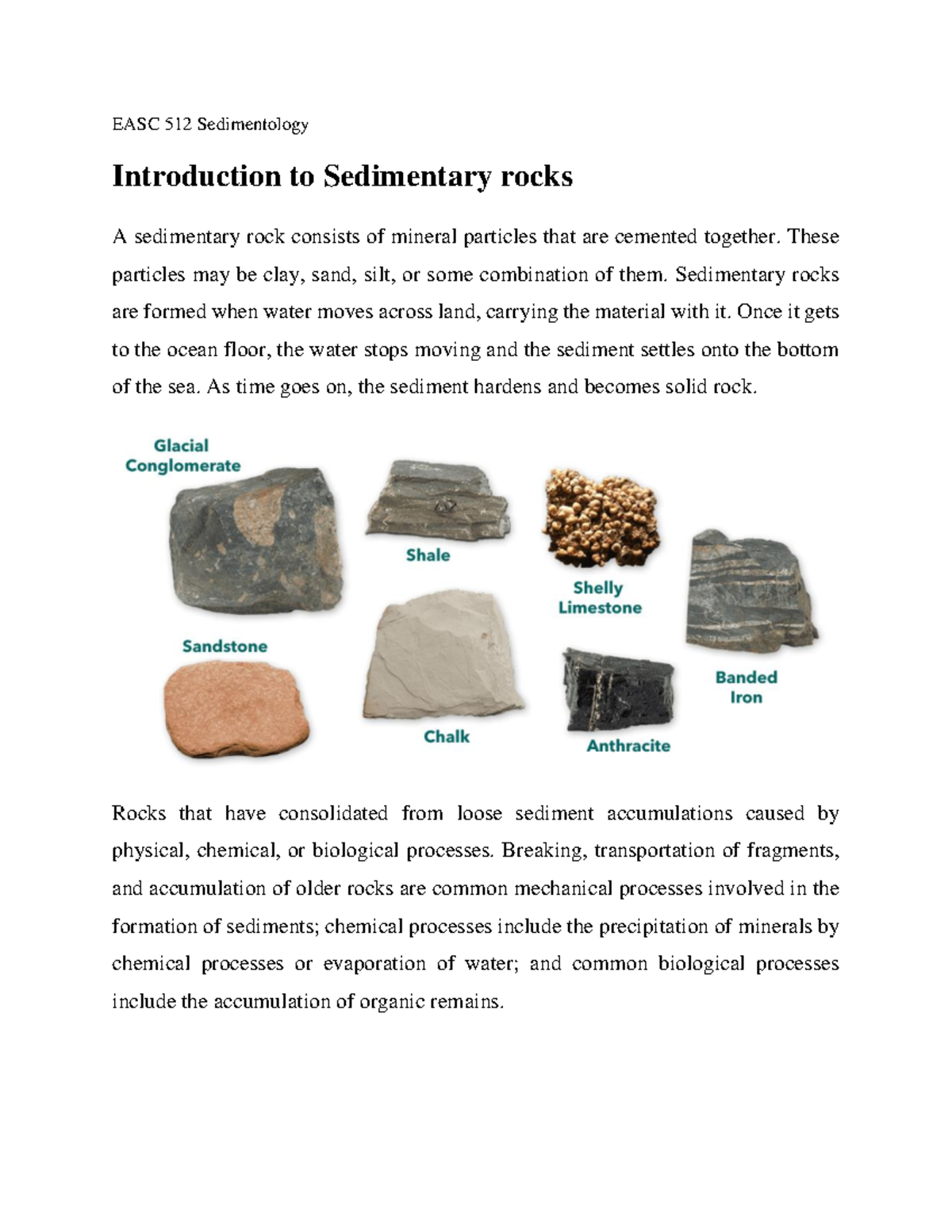 Introduction to Sedimentary rocks - EASC 512 Sedimentology Introduction ...