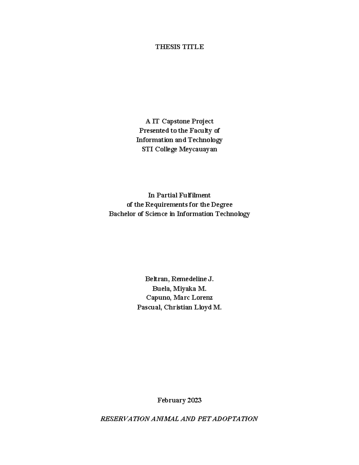 Thesis Title - THESIS TITLE A IT Capstone Project Presented to the ...