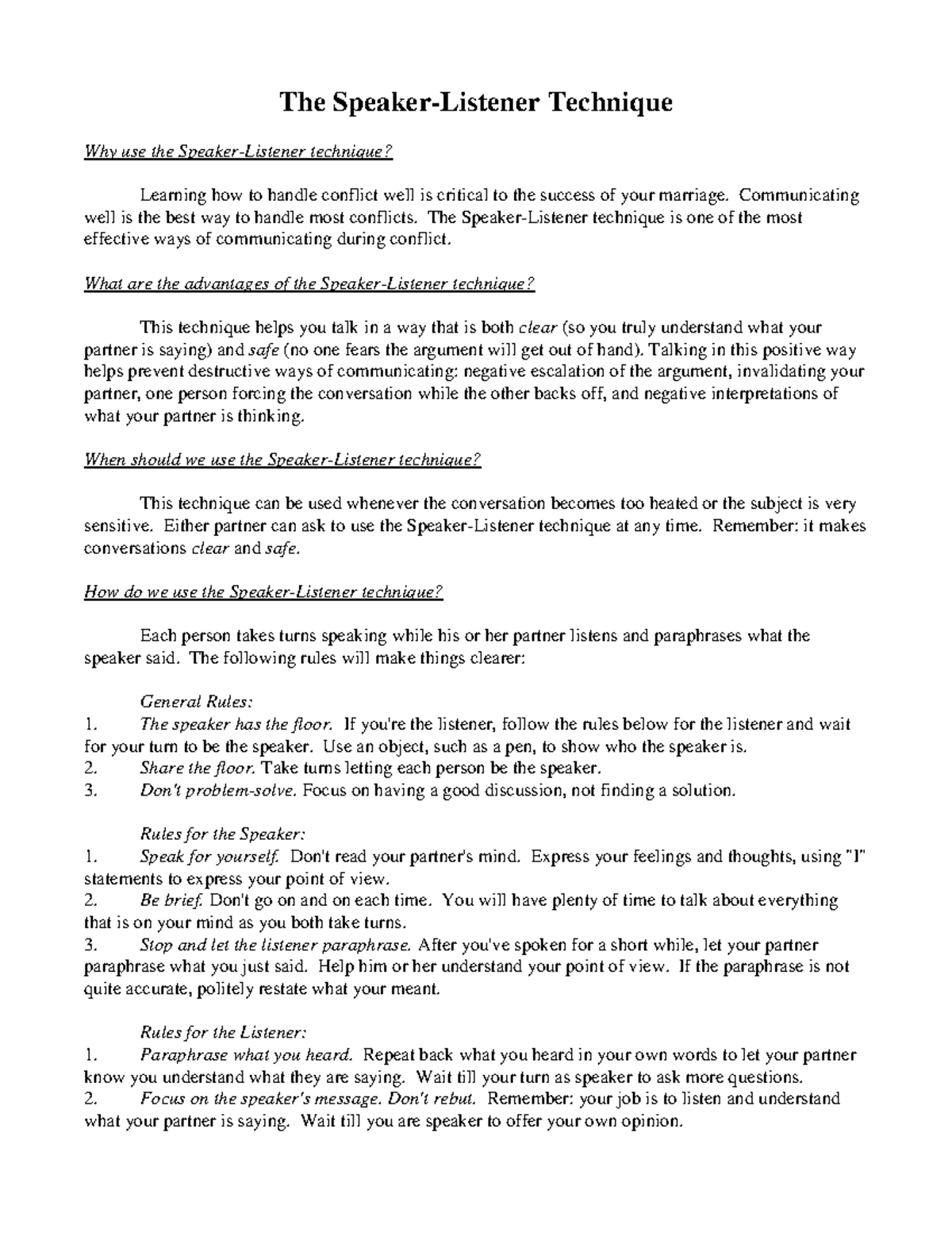 Speaker Listener with Example - The Speaker-Listener Technique Why use ...