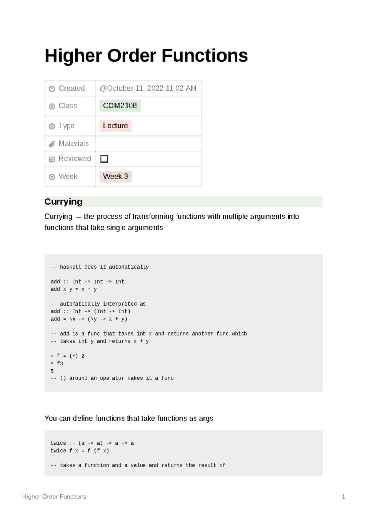 Higher Order Functions Lecture 8 Higher Order Functions Created Class Com Type Lecture