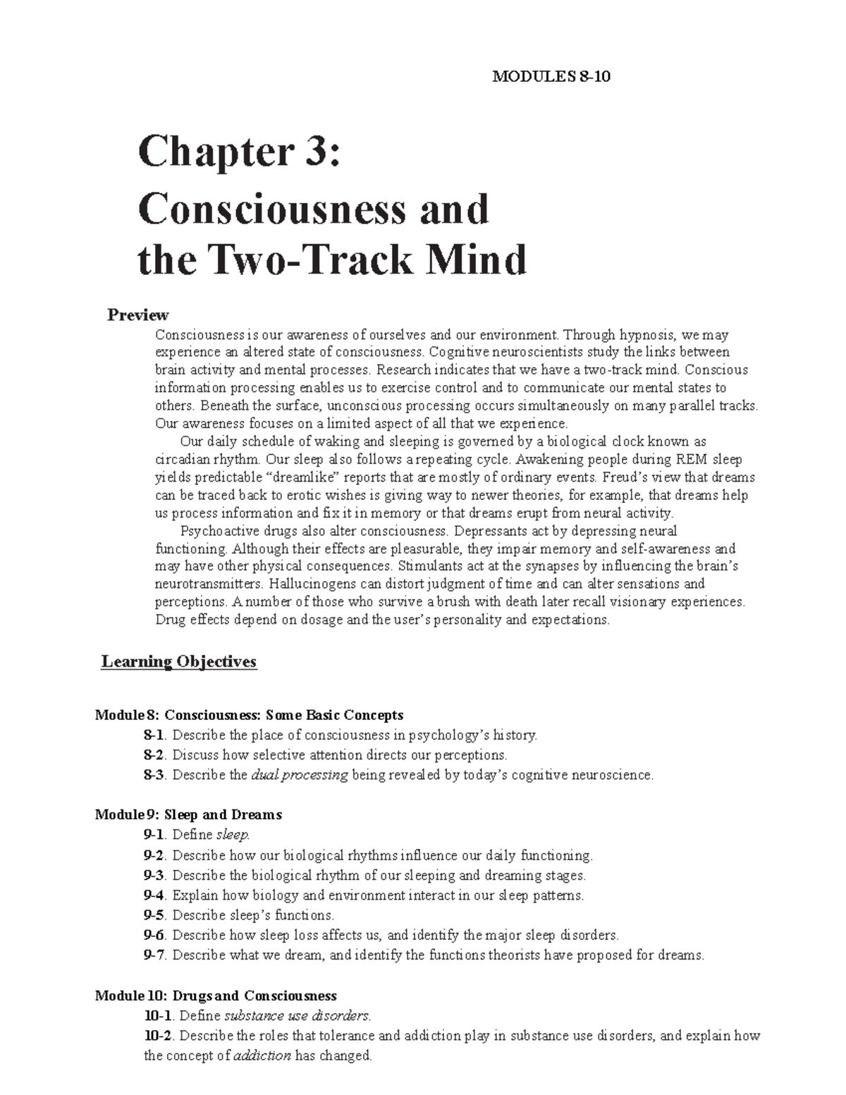 module 3- Consciousness lecture - MODULES 8- Chapter 3: Consciousness ...