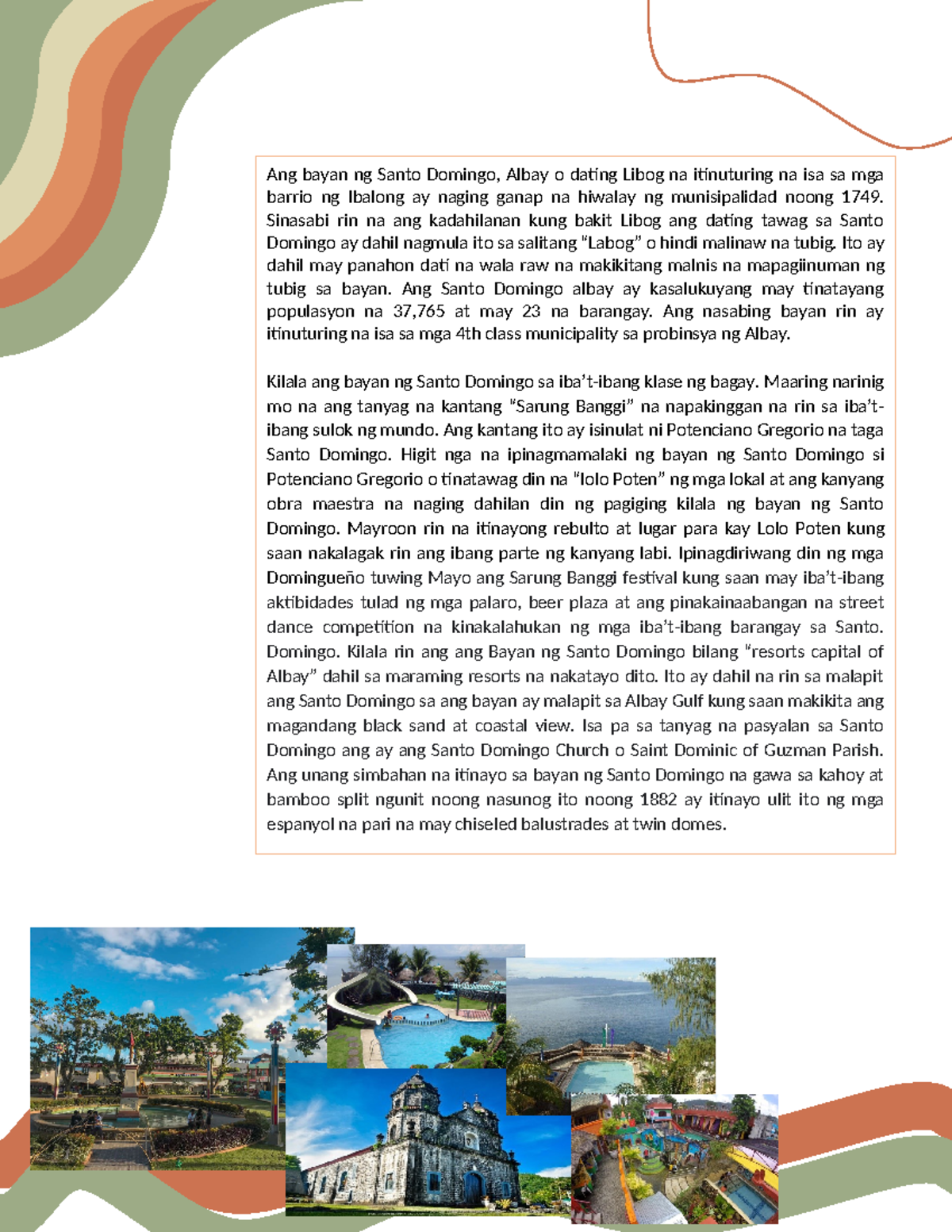 Pagsulat ng Tekstong Impormatibo - Ang bayan ng Santo Domingo, Albay o ...