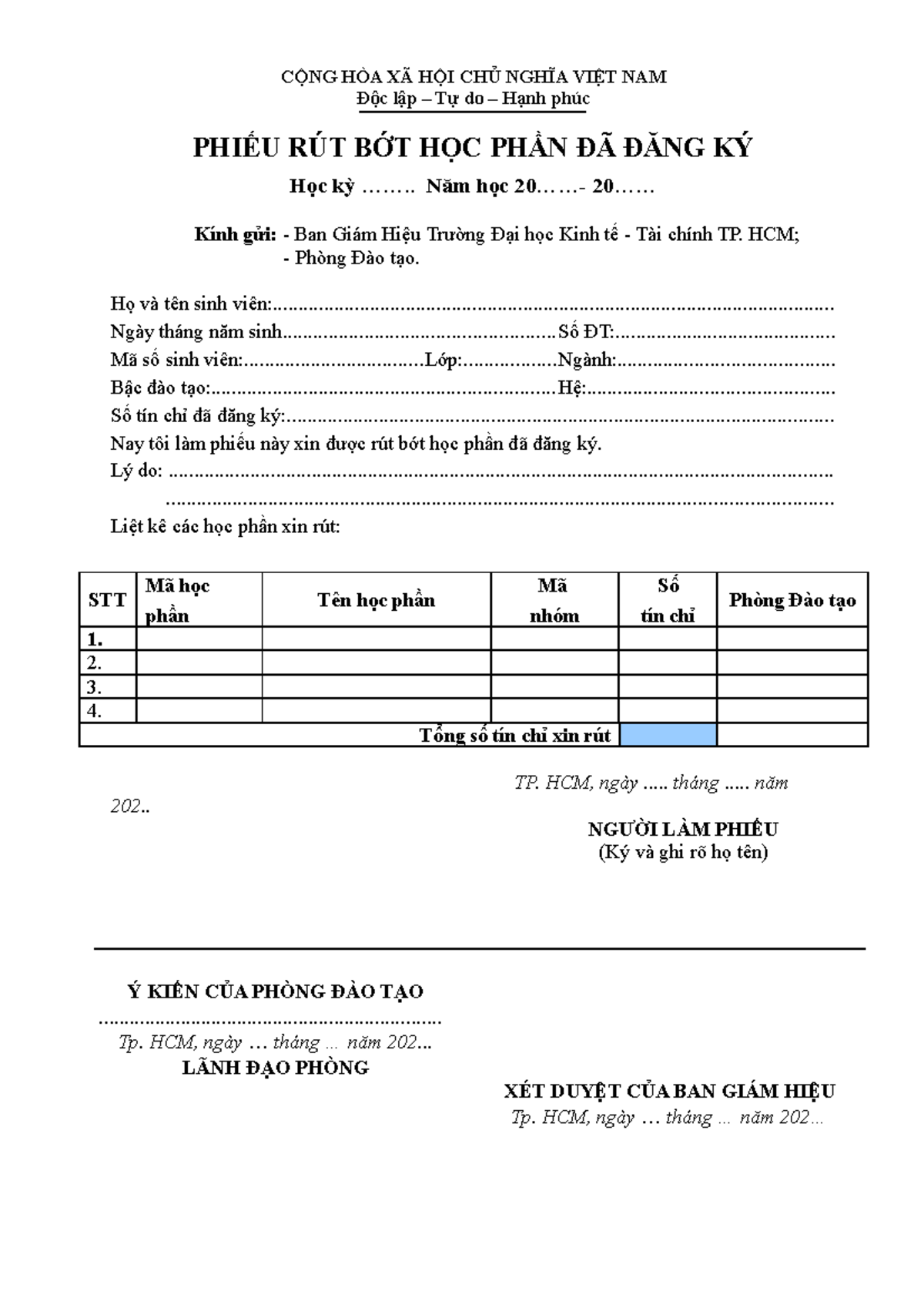 11. Phieu Rut Bot Hoc Phan Da Dang Ky - CỘNG HÒA XÃ HỘI CHỦ NGHĨA VIỆT ...